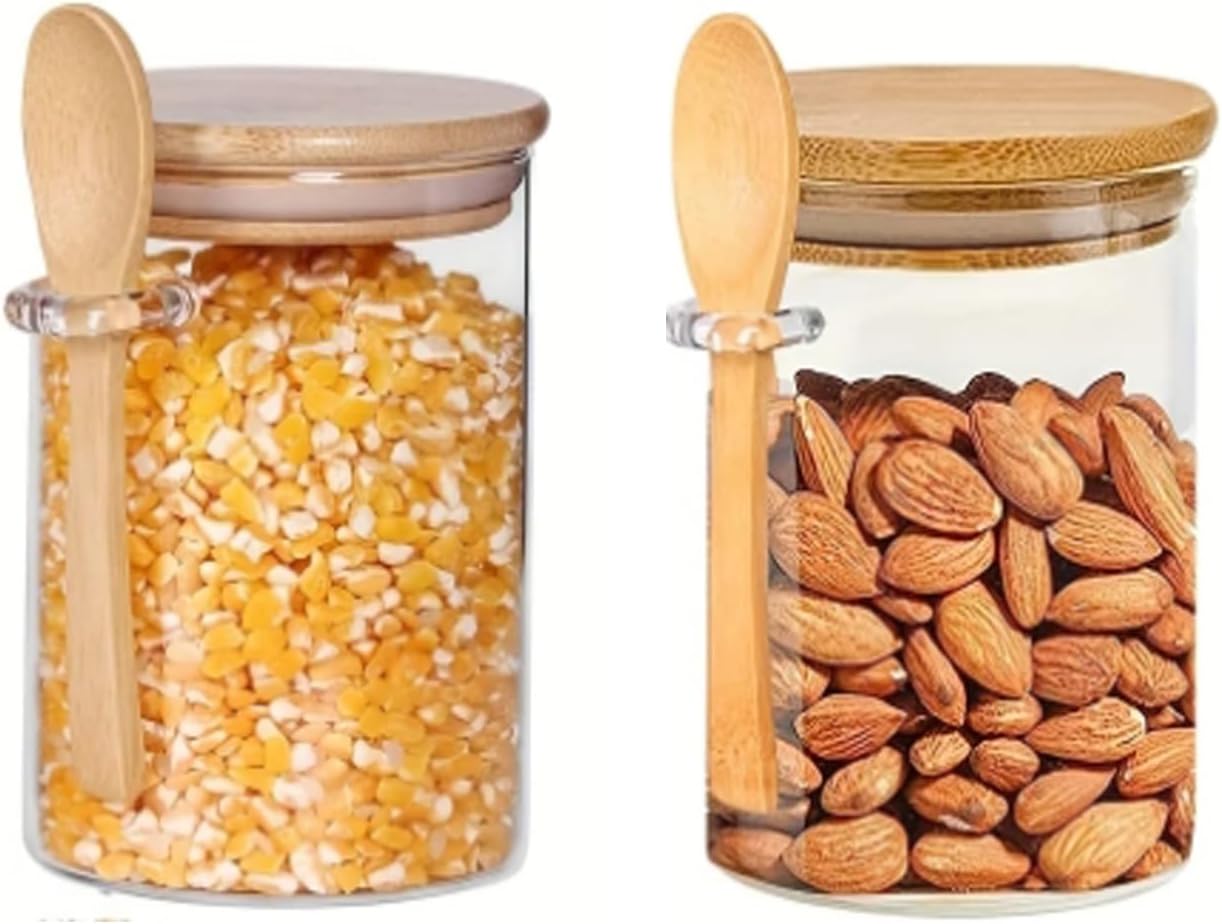 Amazon.com: 17Oz/500ML Clear Glass Containers for Pantry with Wooden ...