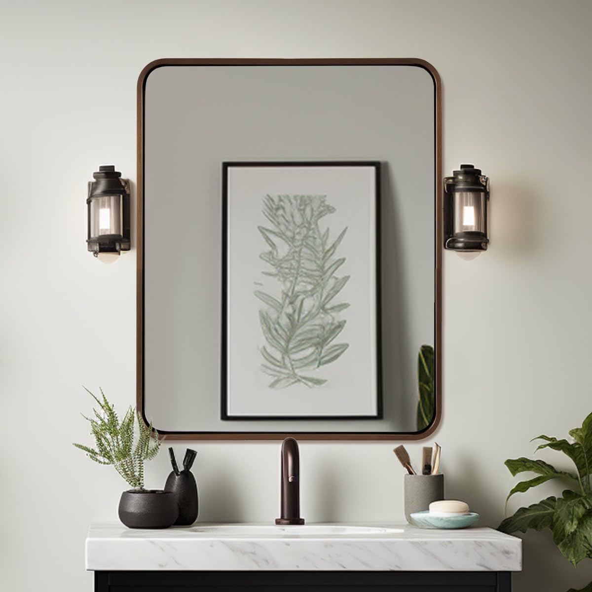 Amazon.com: ANDY STAR 40x32 Inch Bronze Bathroom Mirror, Rounded ...