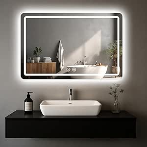 Amazon.com: LED Bathroom Mirror, 48 x 36 Inch Anti-Fog Wall Mirror with ...