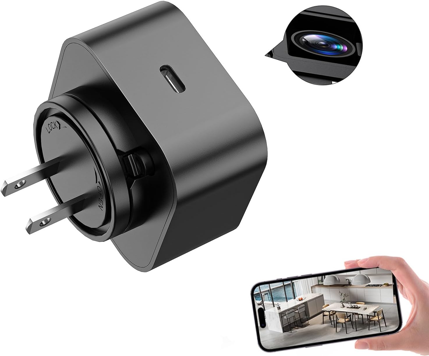 Amazon.com: LIZVIE USB-C Charger 170° Wide Angle 1080P HD Charger ...