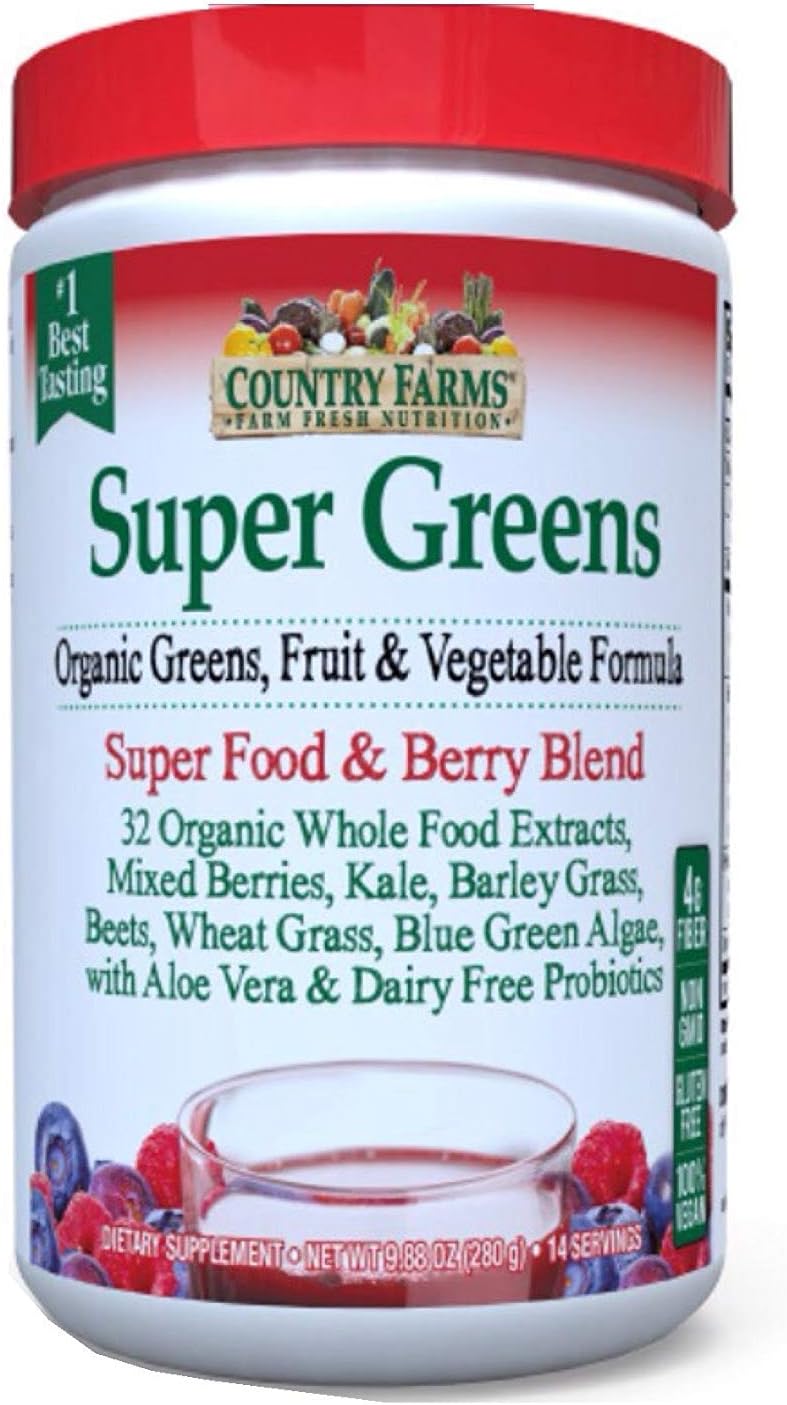 Amazon.com: Country Farms Super Green Drink Powder, Berry Flavor, 9.88 ...