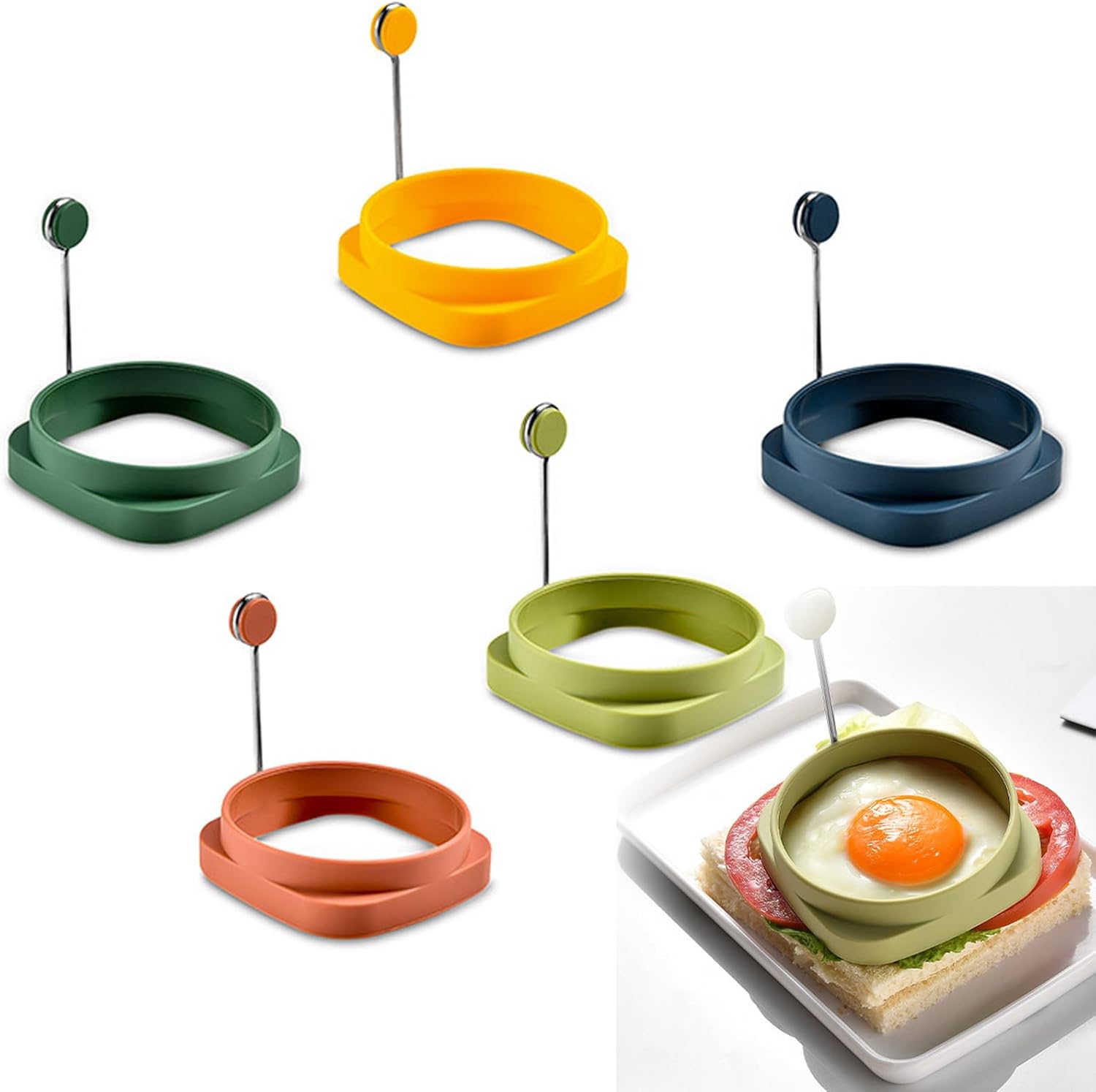 Amazon.com: Bemodst Silicone Egg Rings, 5 Pack - Multicolor, Round, Non ...