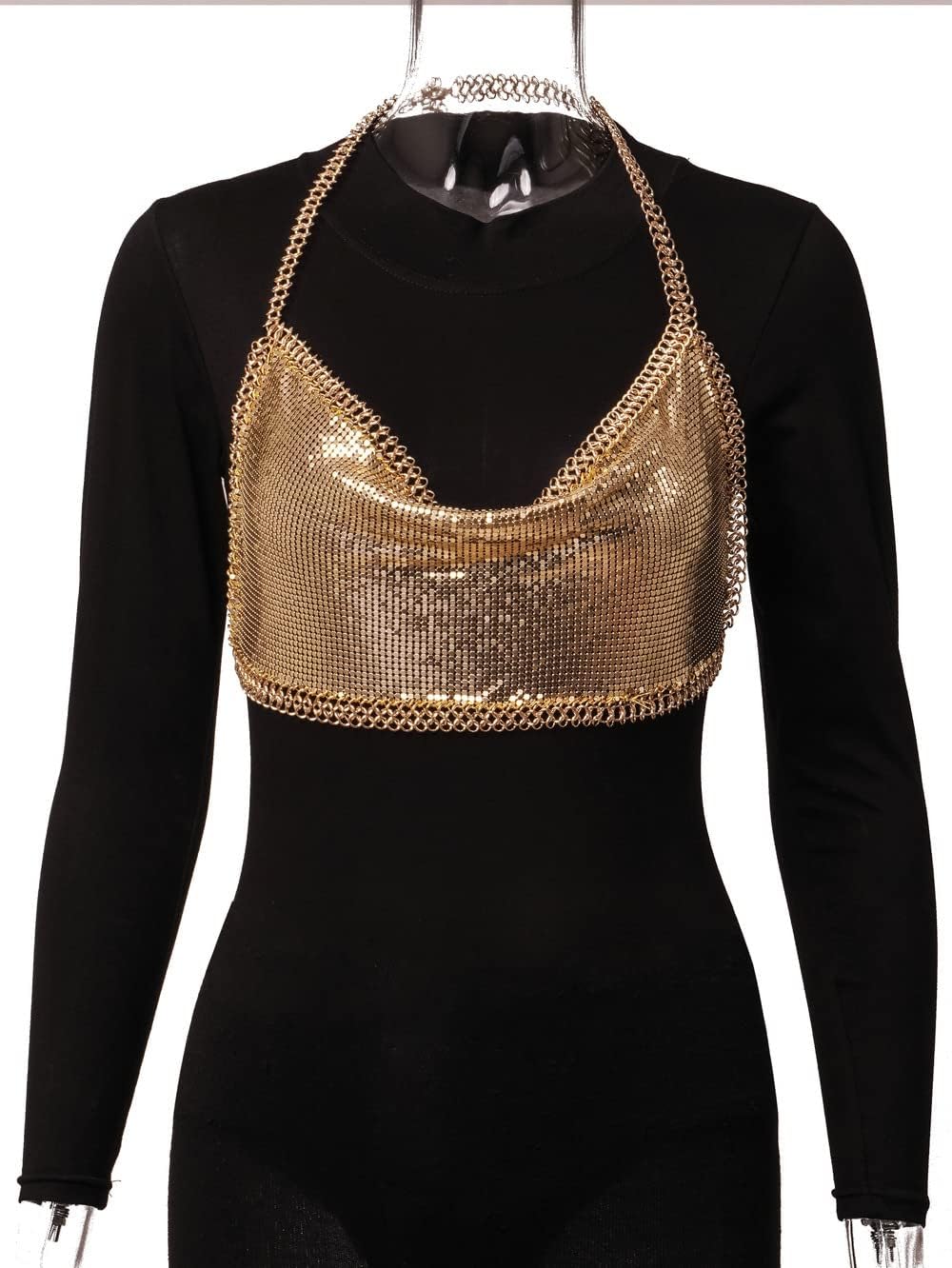 Amazon.com: Sexy Crop Top Metallic Sequin Backless, Panelled Halter ...