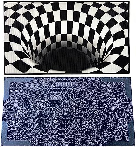 Amazon.com: 3D Visual Optical Floor Mat Black White Plaid Round Rugs ...