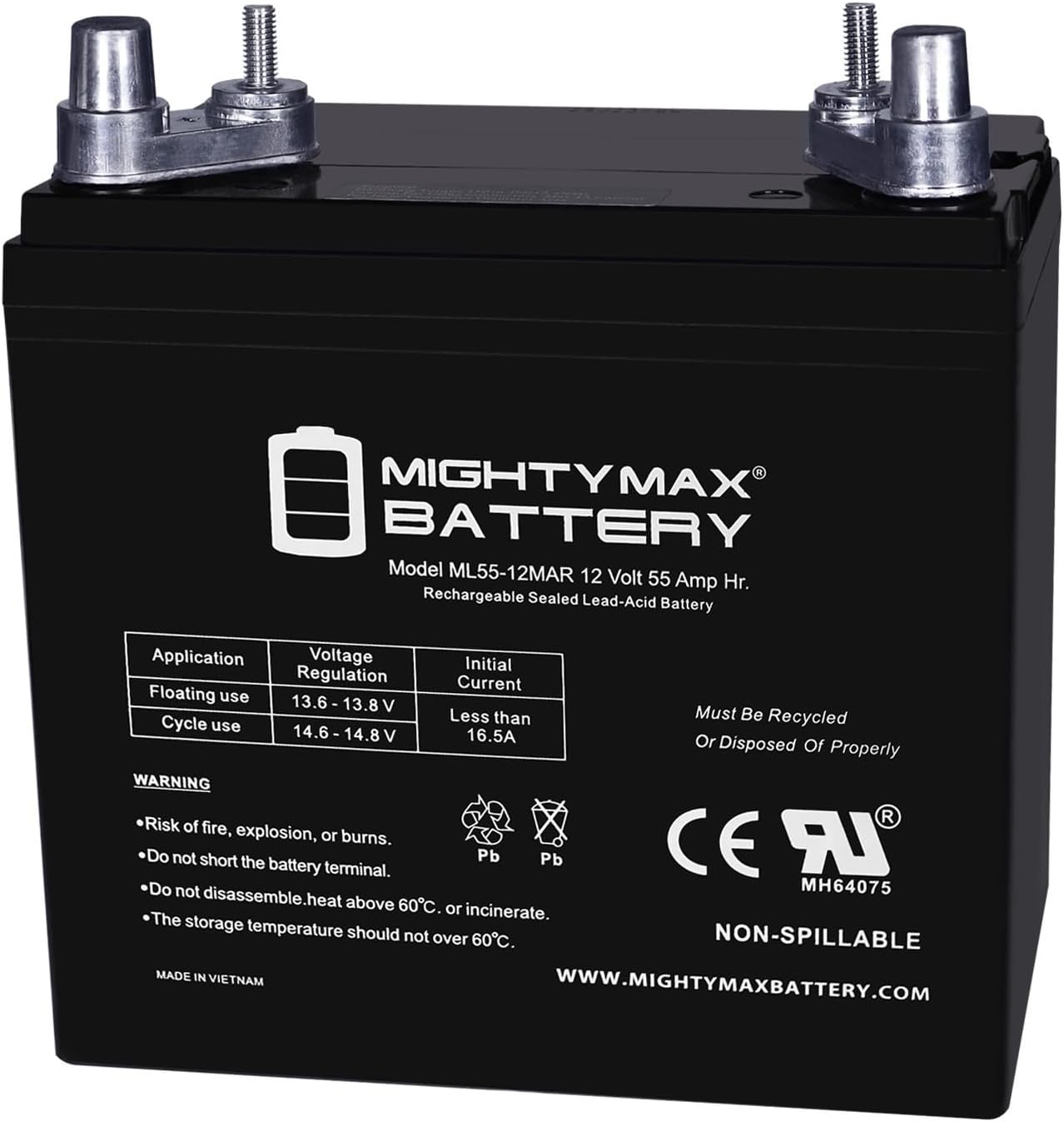 Mighty Max Battery ML55-12MAR - 12 Volt 55 AH, Marine Post Terminal ...