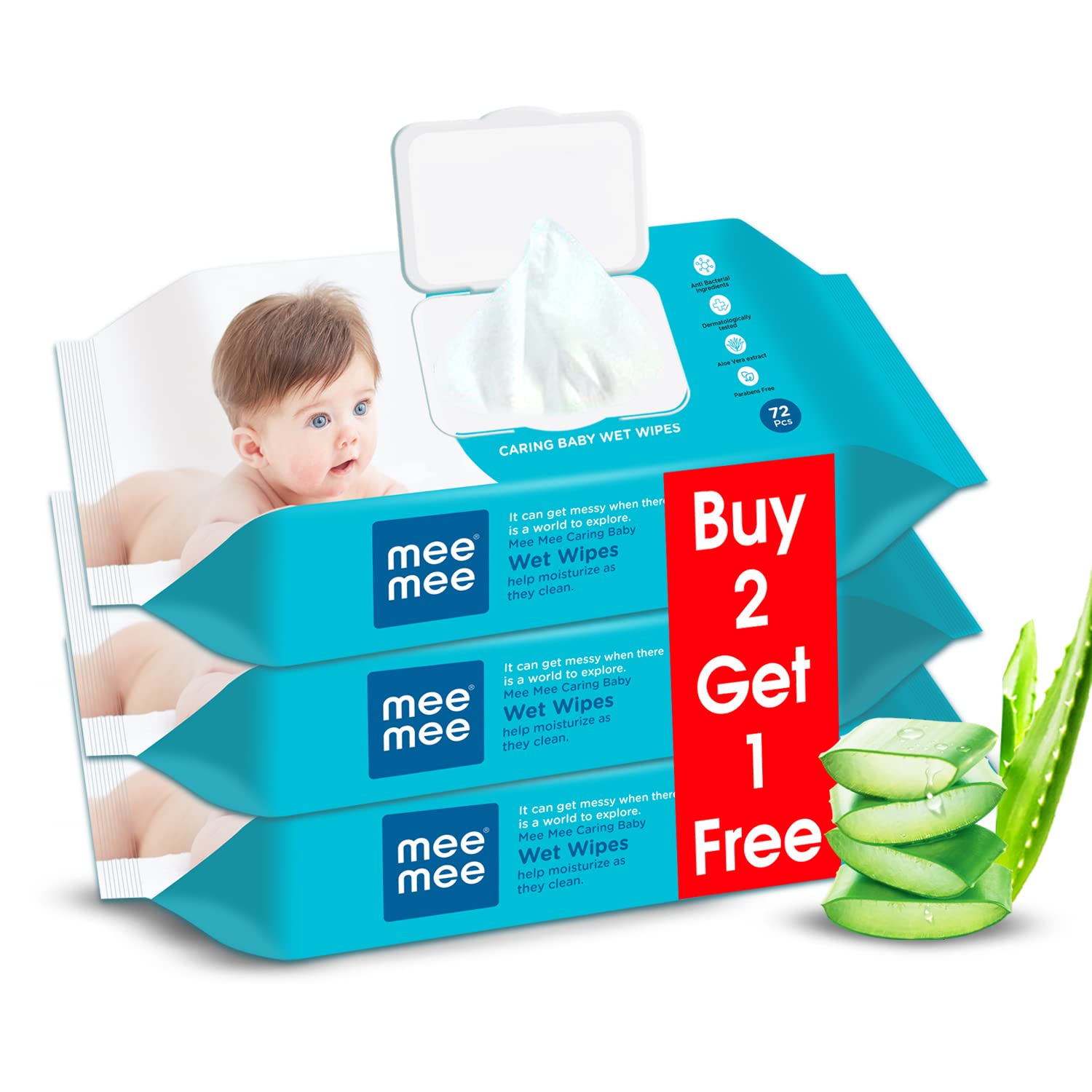 Buy Mee Mee Caring Baby Wet Wipes with lid, 72 Pcs (Aloe Vera, Pack of ...