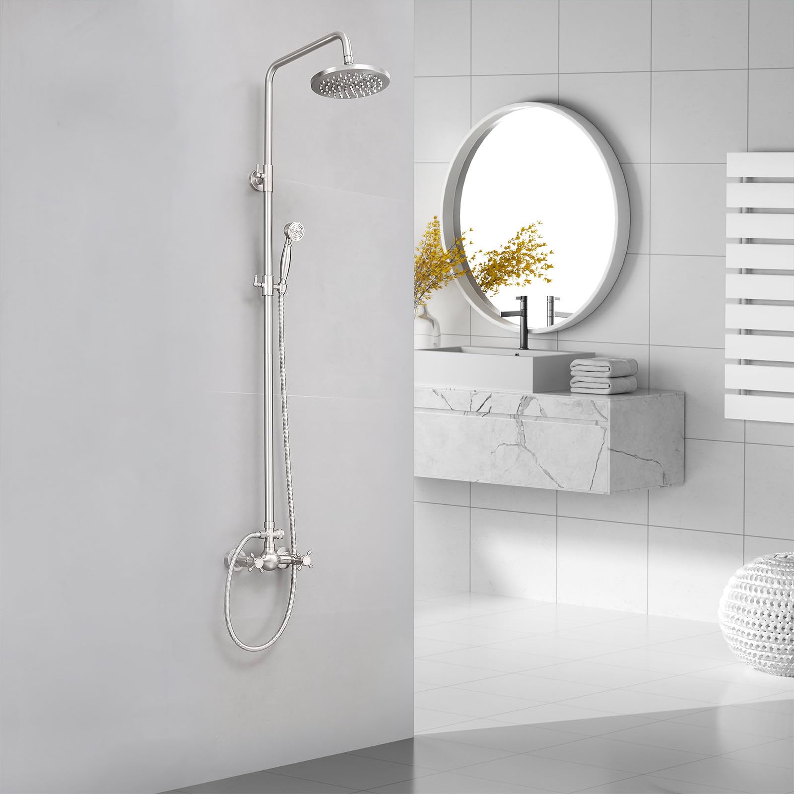 BWE Outdoor Shower Fixture Brushed Nickel Exposed Shower Faucet Combo ...