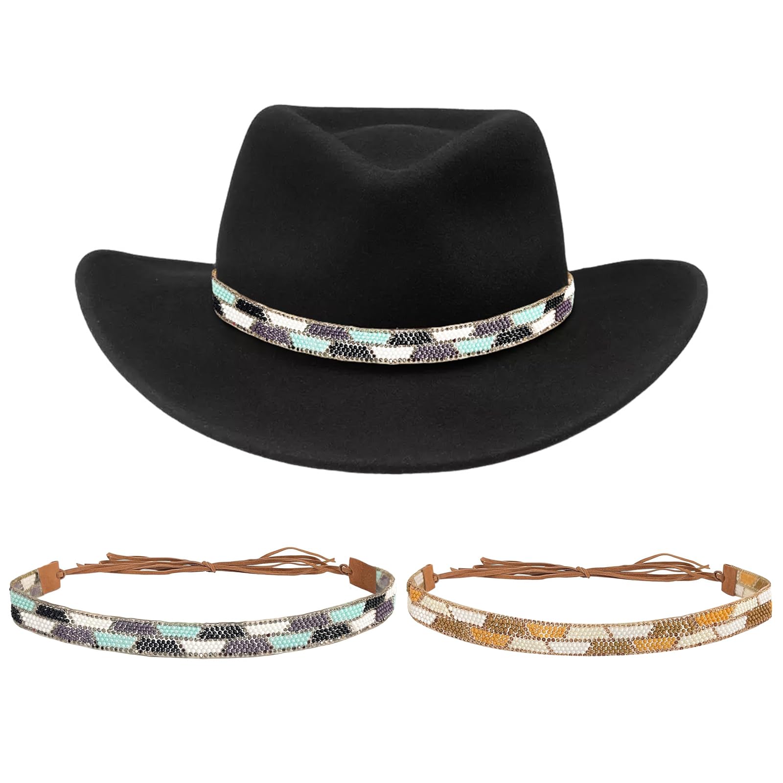 Amazon.com: TORIHIKI 2 Pcs Cowboy Hat Bands, Leather Hat Band for Women ...