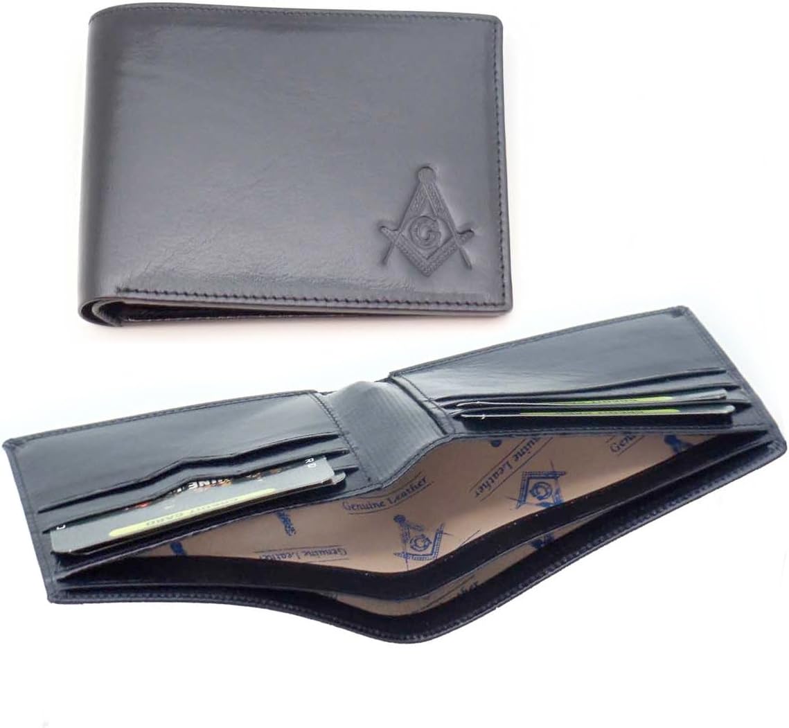 Amazon.com: One (1) Masonic Black leather Wallet with Masonic Compass ...