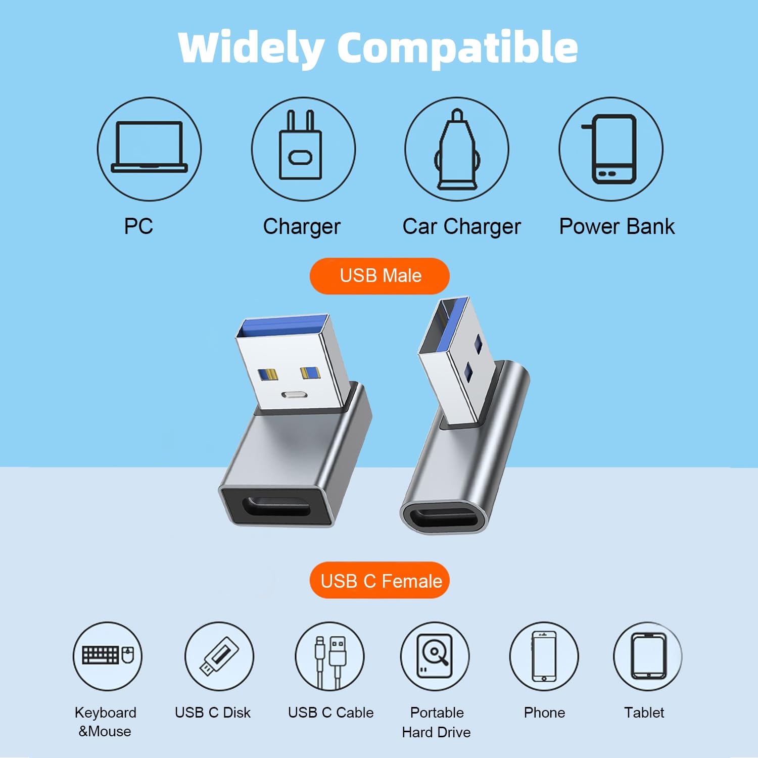 Snapklik.com : AreMe 90 Degree USB To USB C Adapter 4 Pack, Up And Down ...