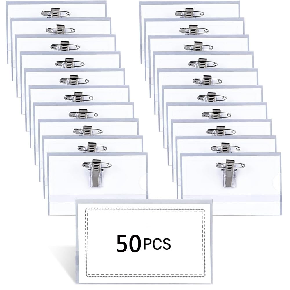 50 PCS Name Tags,Plastic Name Badge Holders, Clear Waterproof Plastic ...