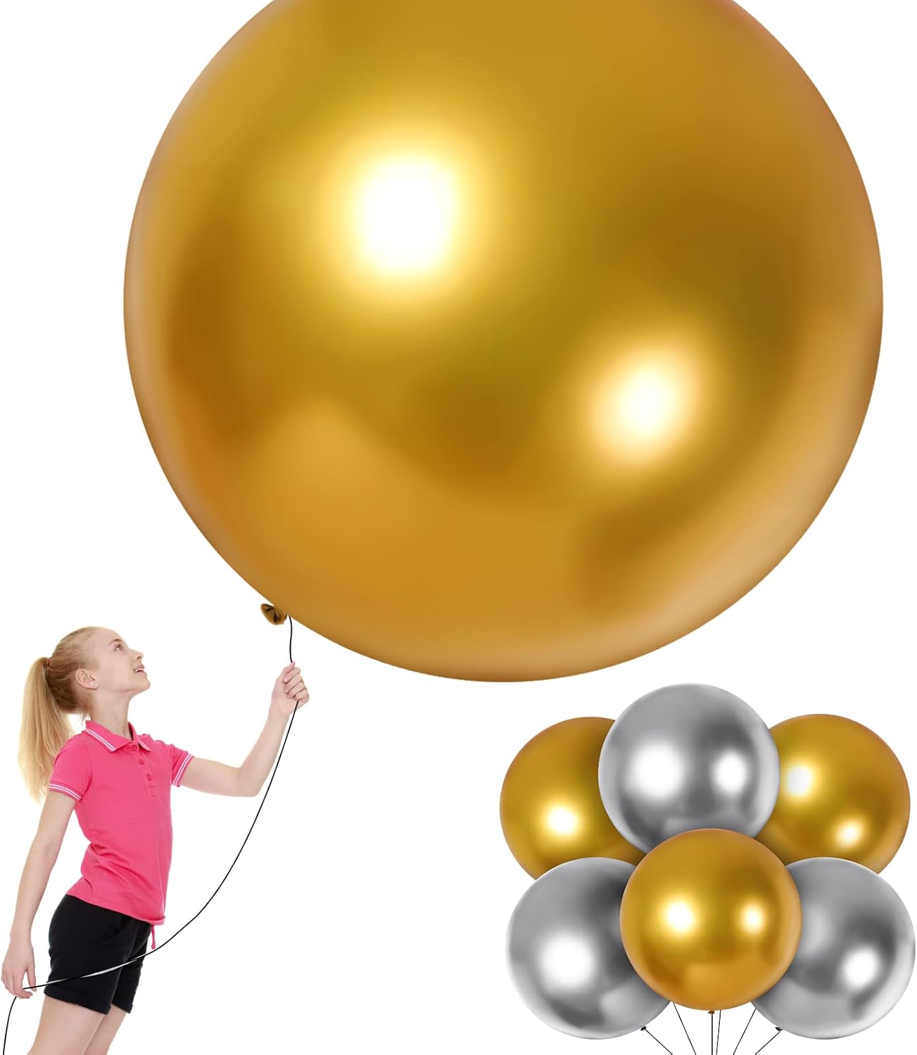 Amazon.com: 6 Pcs 36 Inch Gold Metallic Balloons Silver Large Balloon ...