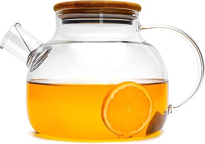 Amazon.com | Glass Teapot with Bamboo Lid and Removable Filter Spout ...