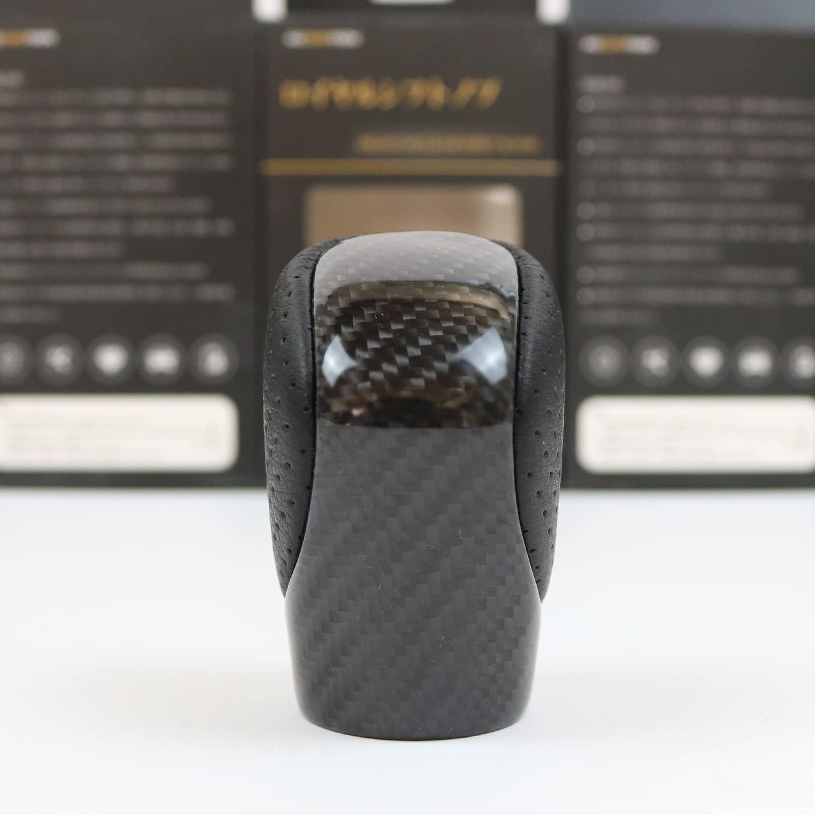 Amazon.com: Pursuestar Black Leather Carbon Fiber Gear Lever Shift Knob ...