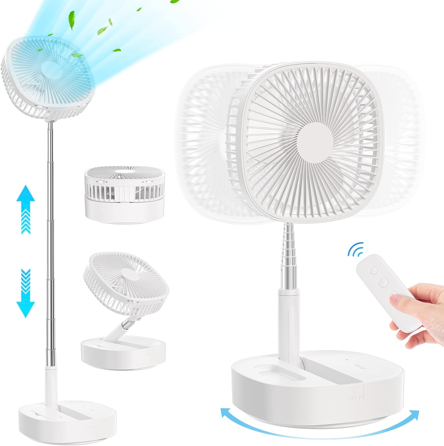 Foldable Oscillating Fan Portable Pedestal Fan, 7200mAh USB ...