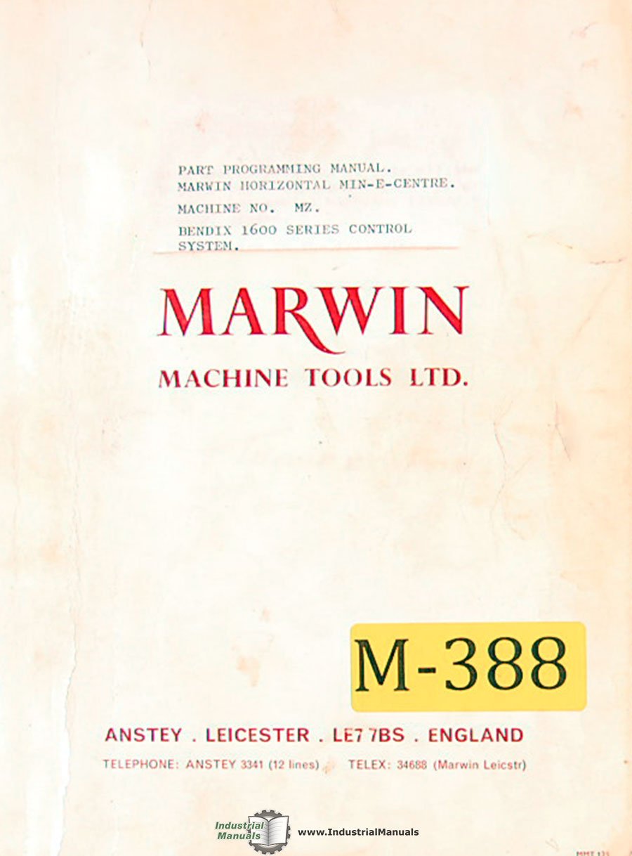 Marwin MZ, Min-E-Centre Bendix 1600 Control System, Milling Programming ...