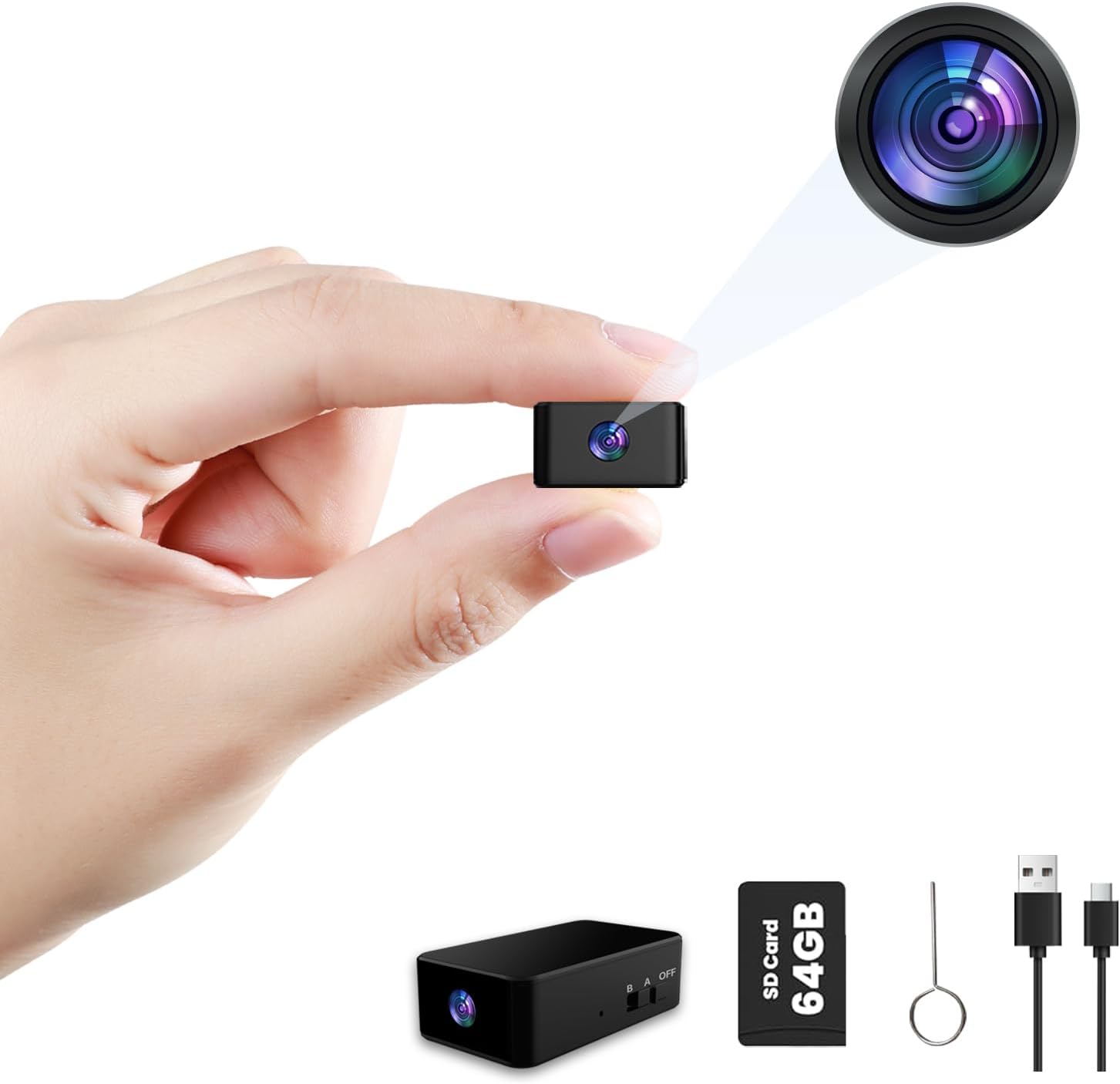 Mini Spy Camera - 64GB Hidden 1080P Small Cam, One Button Operate, Loop ...