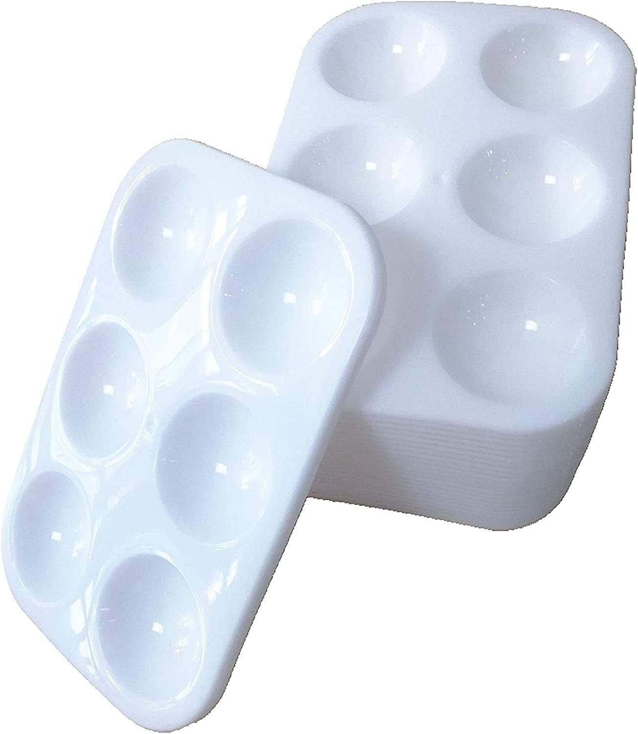 Amazon.com: 100 Pcs White Plastic Paint Tray Palette,6 Well Rectangular ...