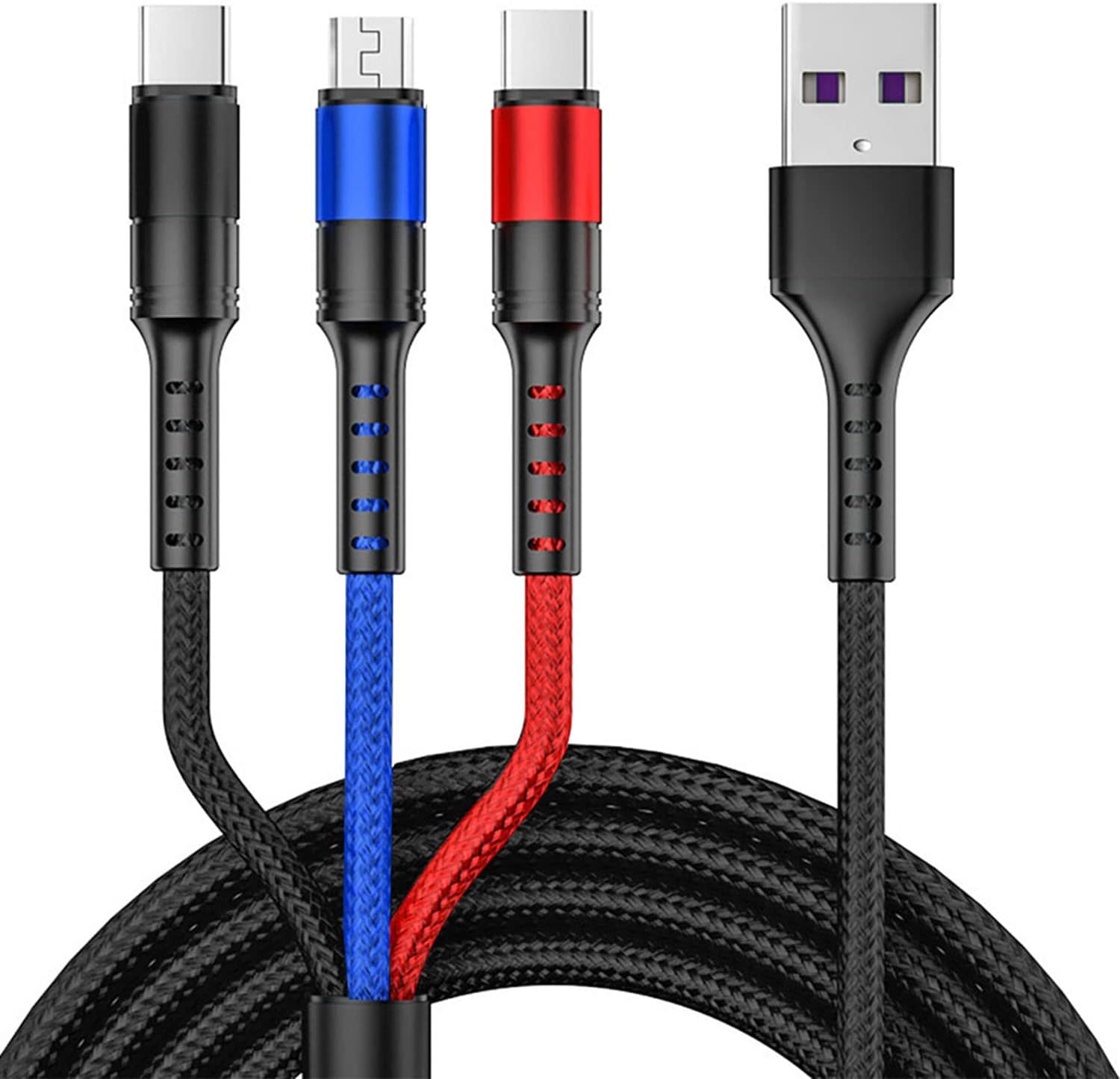 Multi USB Cable 5A Fast Charging (2-Pack 4.1ft), Universal 3 in 1 USB-C ...