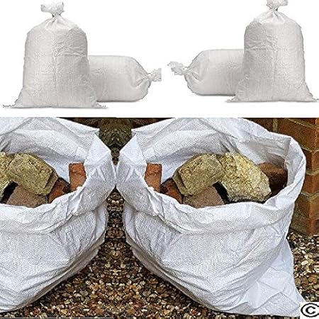 White Woven Polypropylene Rubble Builder Sacks Bags 20" x 30"- 50cm X ...