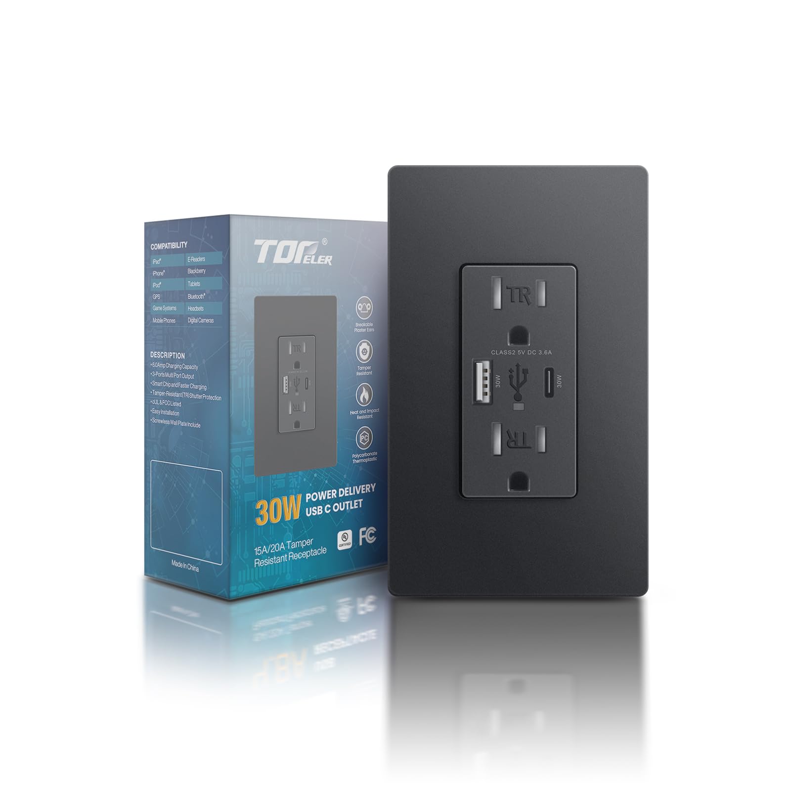 Snapklik.com : TOPELER USB C Wall Outlet, 30W PD30 & PPS USB Outlets ...