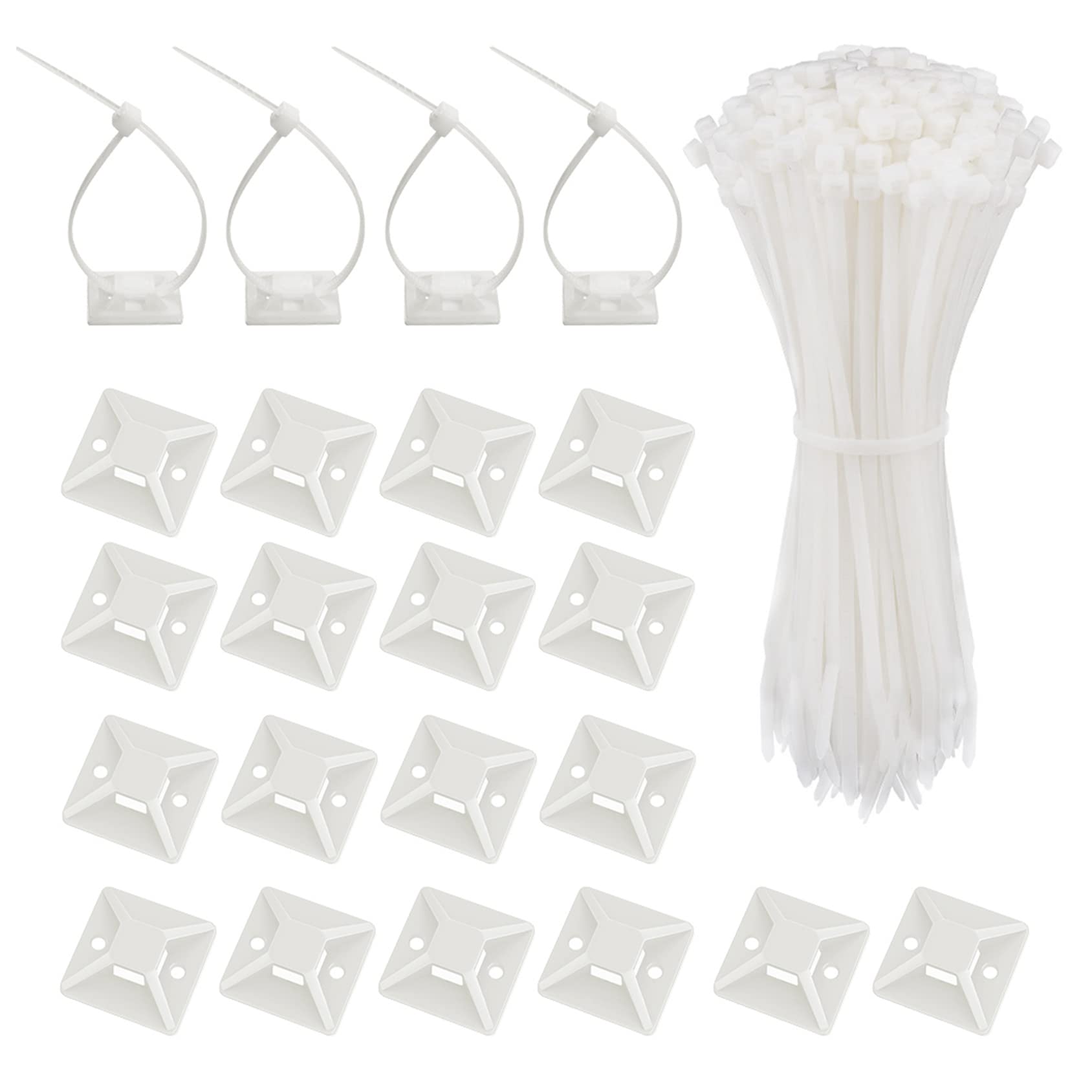 Viaky 120 Pcs Zip Tie and Mounts Cable Ties Base Reusable Square Self ...