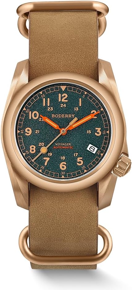 BODERRY Montre Militaire Automatique en Bronze pour Homme 40 mm ...