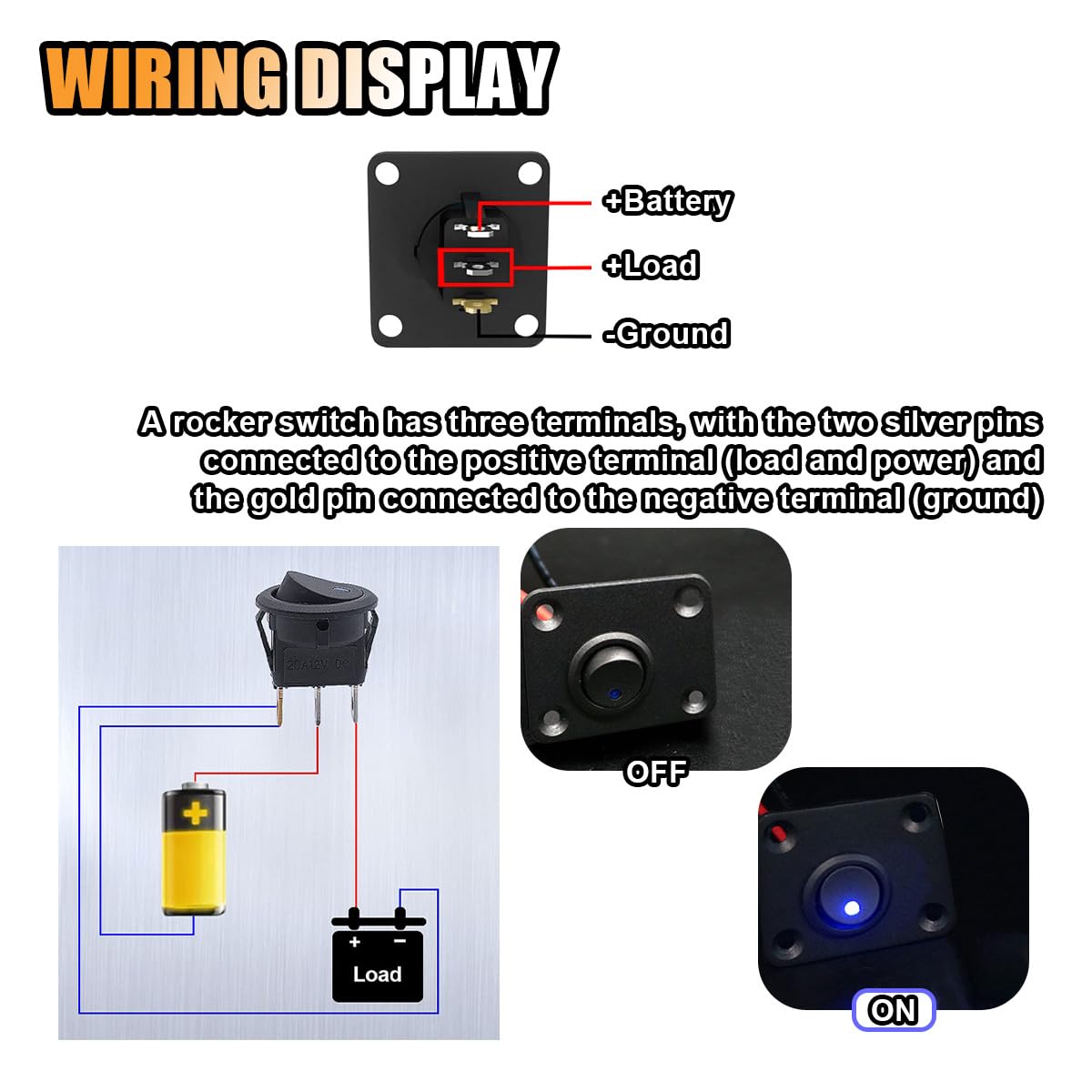 Snapklik.com : 1 Gang Rocker Toggle Switch Panel, DC 12V 20A Waterproof ...