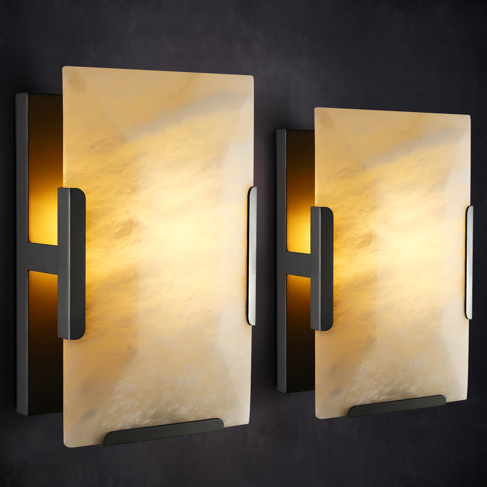Natural Alabaster Wall Sconces Set of Two, Indoor Marble Wall Sconces ...