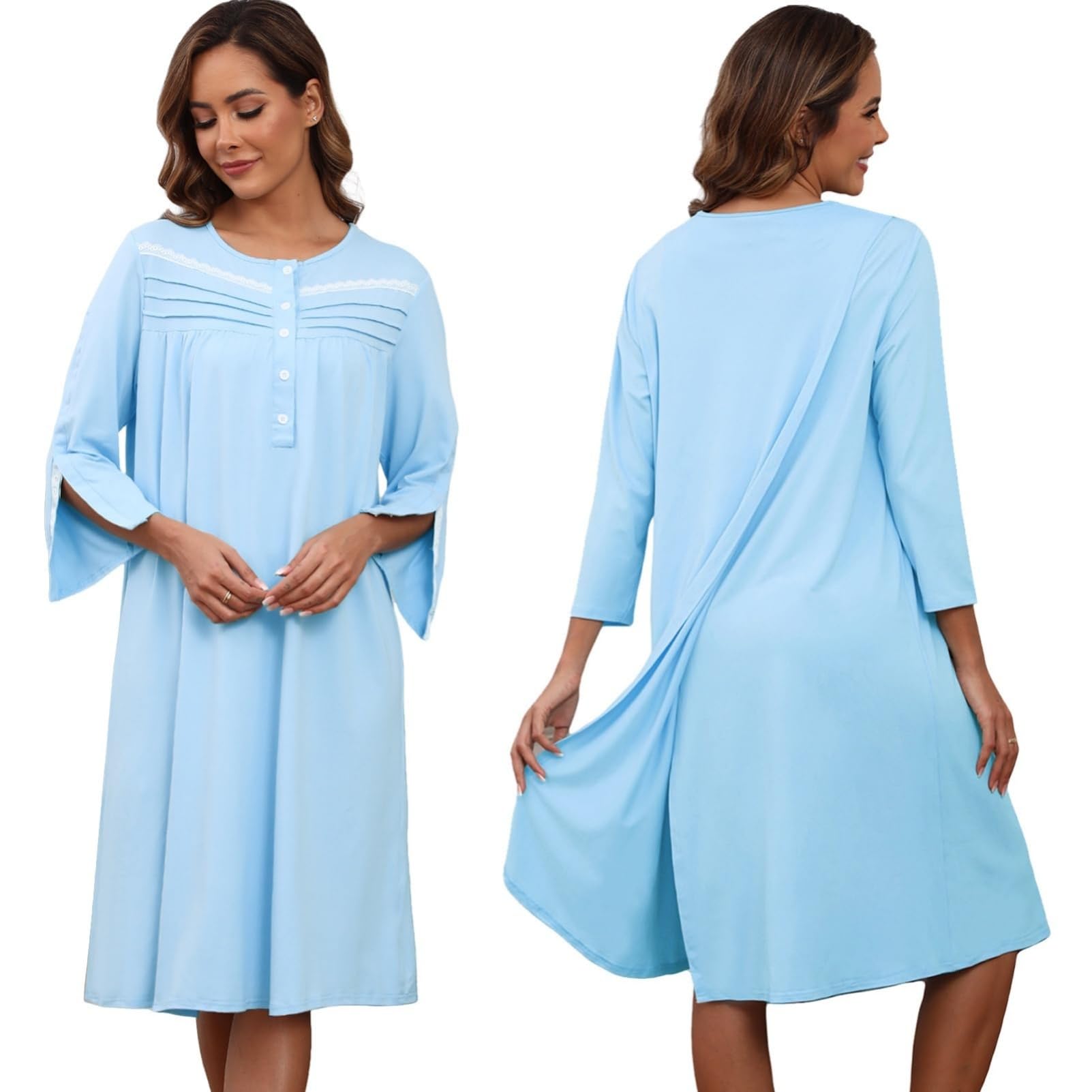 Liokoc Hospital Gowns for Women Tear Away Snap 3/4 Sleeve Open Back ...
