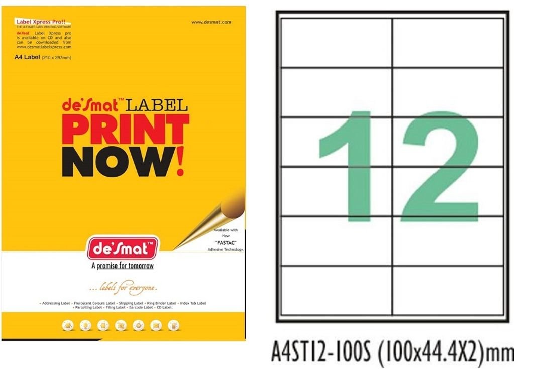A4 Size Paper Labels for Laser, Inkjet & Copiers (12 Label Sheet)(Pack ...