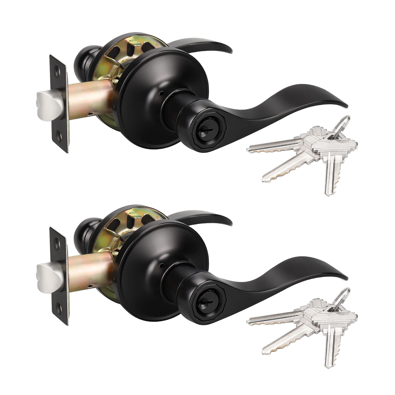 KNOBWELL 2 Pack Entrance Lever Door Handle(for Office/Front Door) Front ...