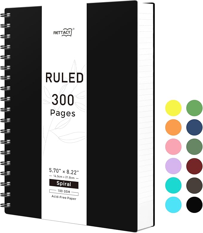 RETTACY A5 Notebook, Notepad, Wirebound Spiral Notebooks 300Pages /150 ...