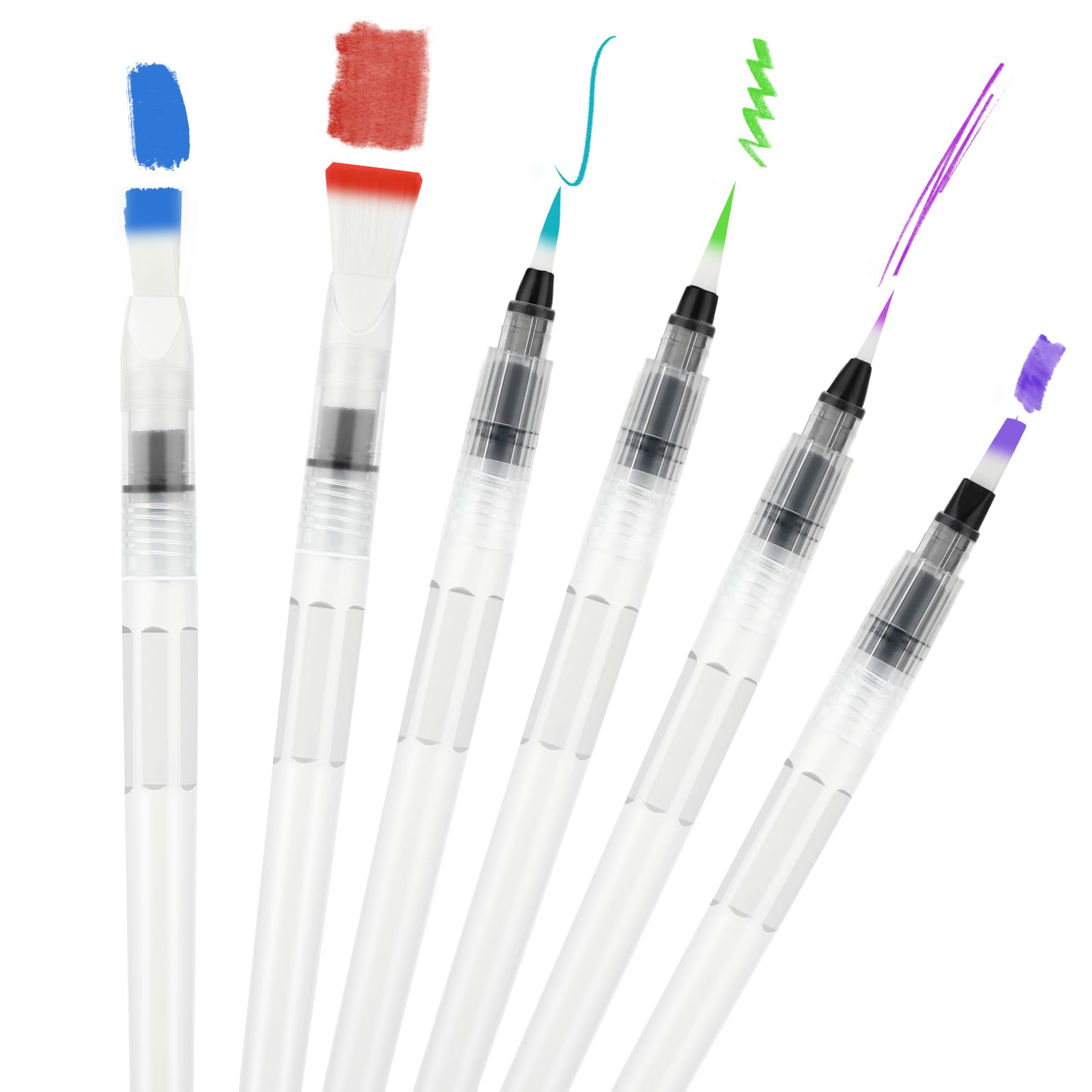 6PCS Water Brushes Refillable Different Size Watercolour Brush Pens ...