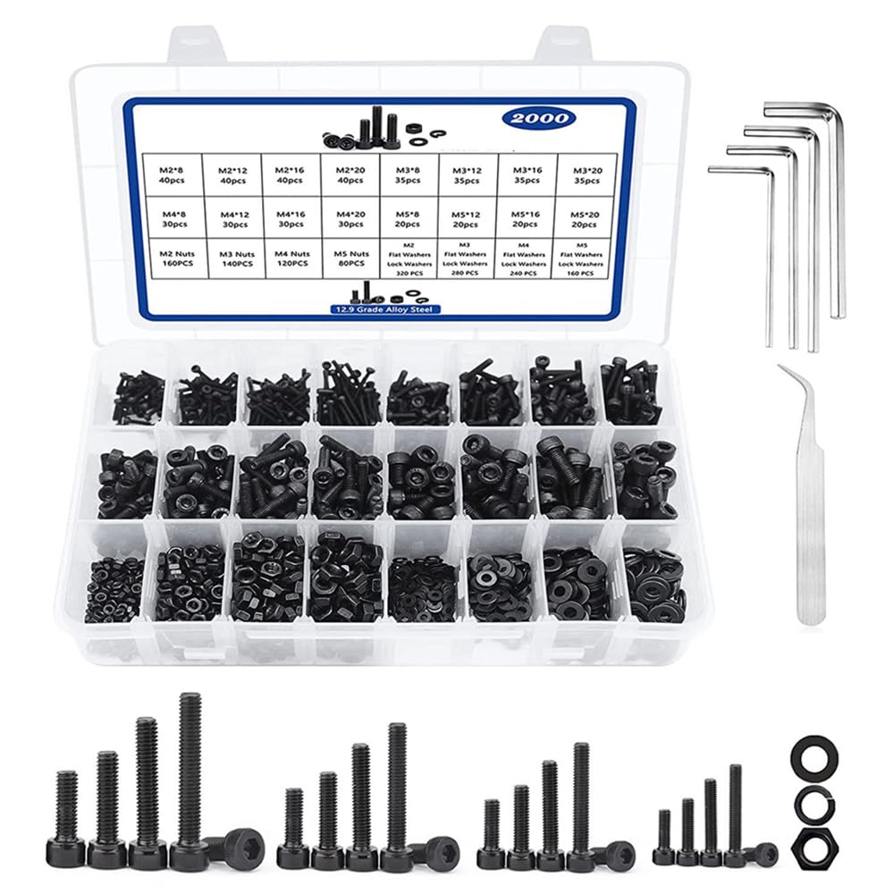 2000PCS Hex Socket Head Cap Screws Bolts and Nuts, M2 M3 M4 M5 Alloy ...