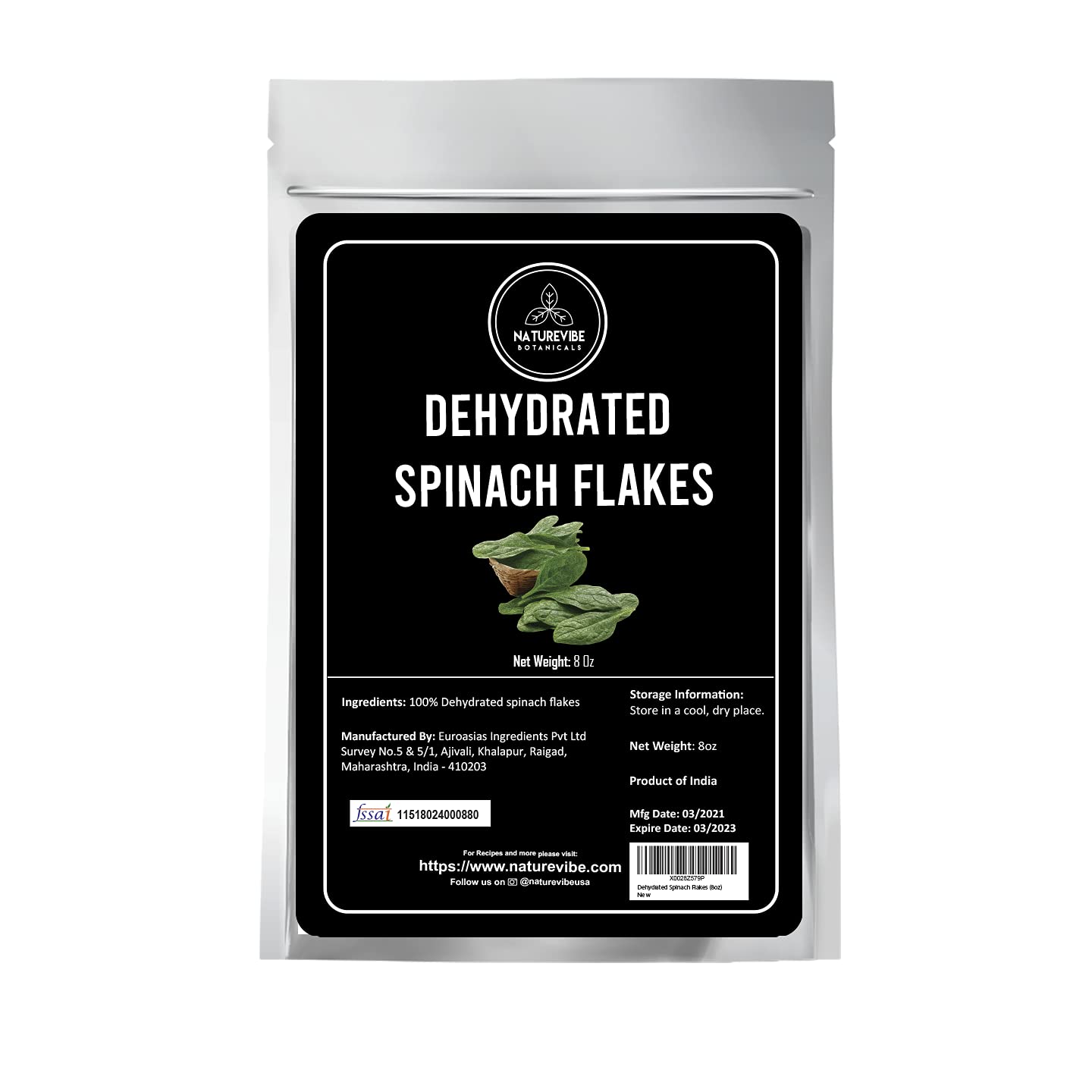 Amazon.com : Naturevibe Botanicals Dehydrated Spinach Flakes, 8 ounces ...