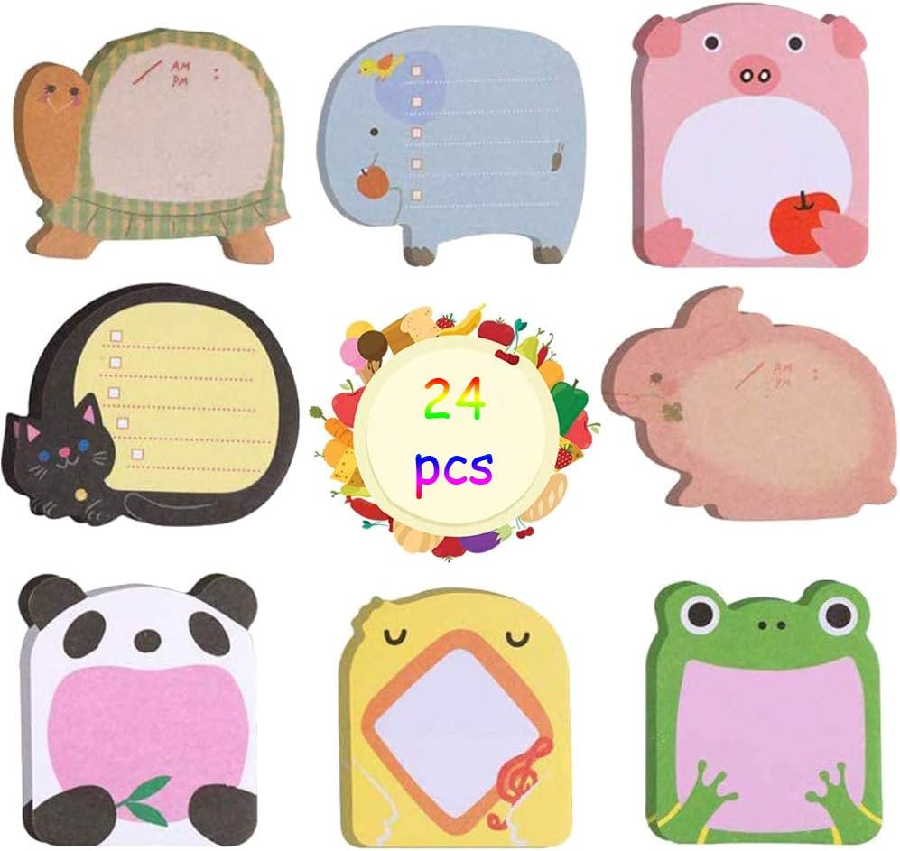 Cute Sticky Notes, 24 Packets Refrigerator Sticky Notes, Animal Post it ...