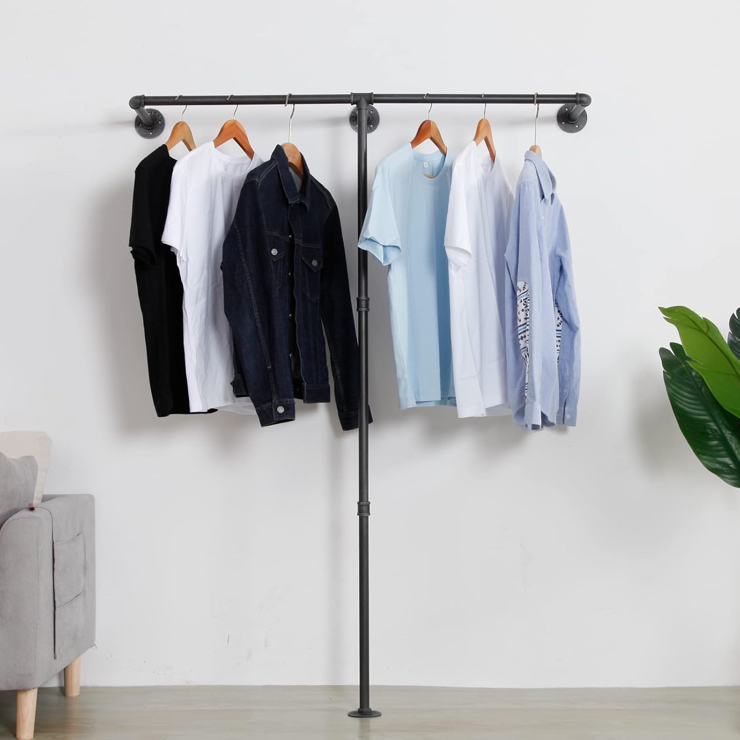 Buy Industrial Pipe Clothes Rack , Heavy Duty Wall Mounted Black Iron ...