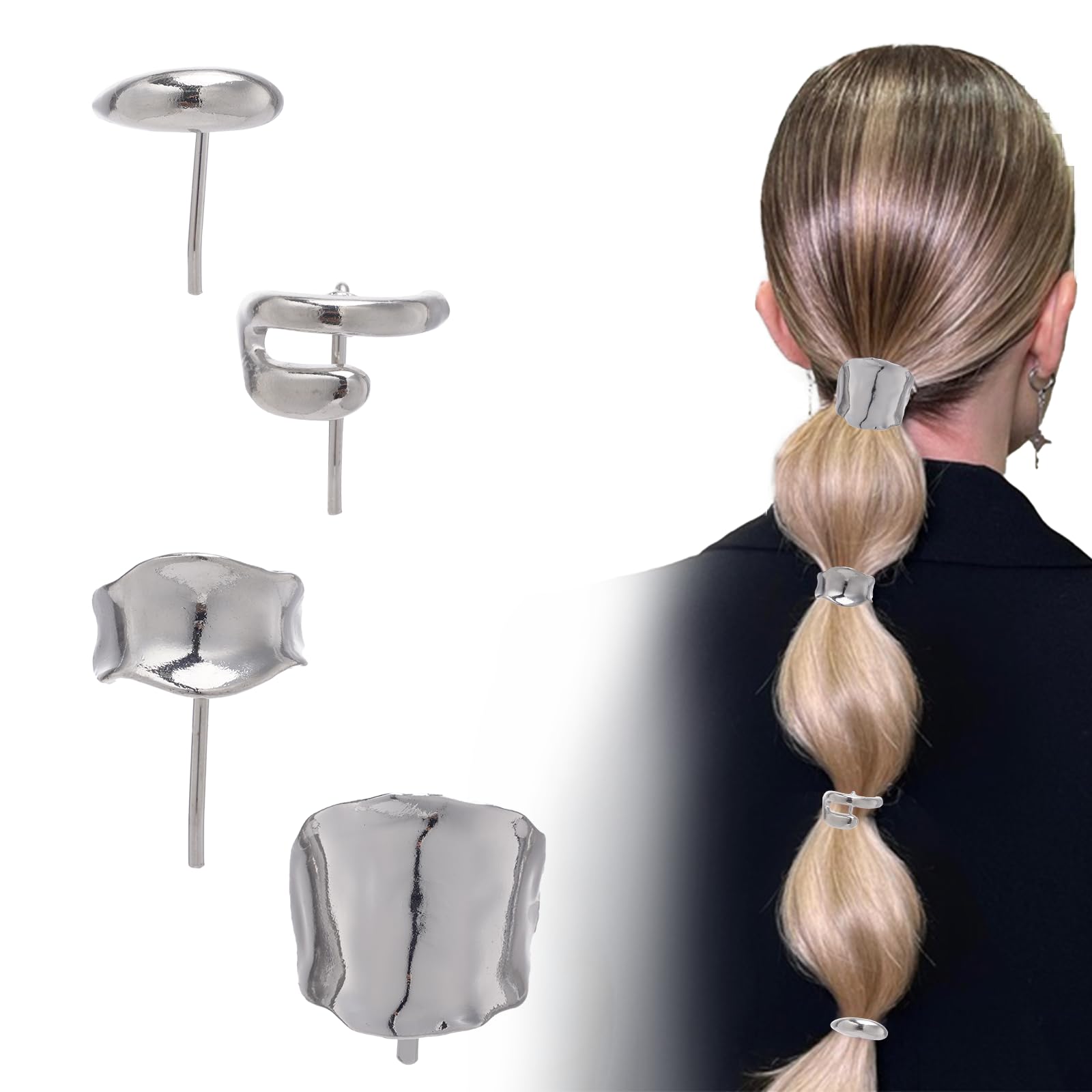 Amazon.com : 4 Pcs Silver Hair Cuffs for Ponytails Holders, Metal High ...