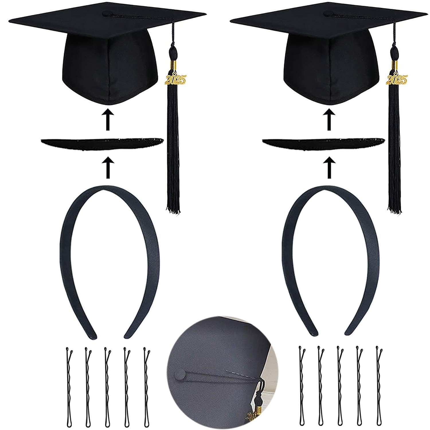 Amazon.com : DWTABF 2Pack Black Graduation Cap Headbands, Accessories ...