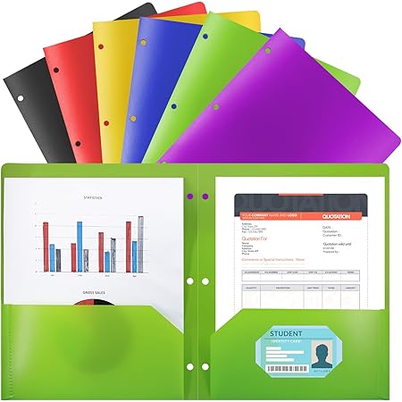Amazon.com : Plastic Folder with Pockets, Assorted Color Pocket Folders ...