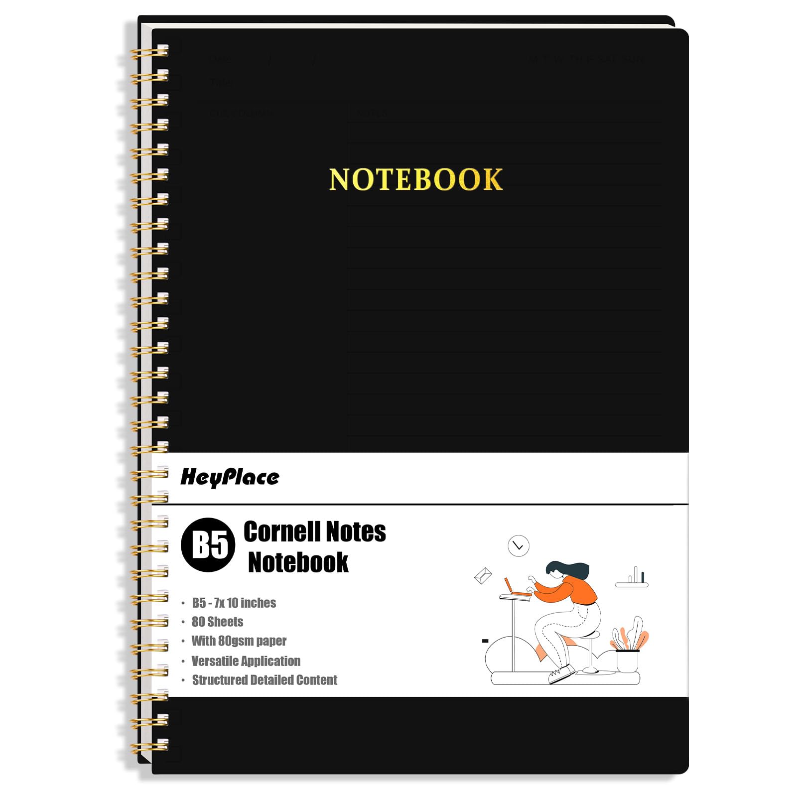 Snapklik.com : Cornell Notes Notebook, College Ruled Spiral Notebook B5 ...