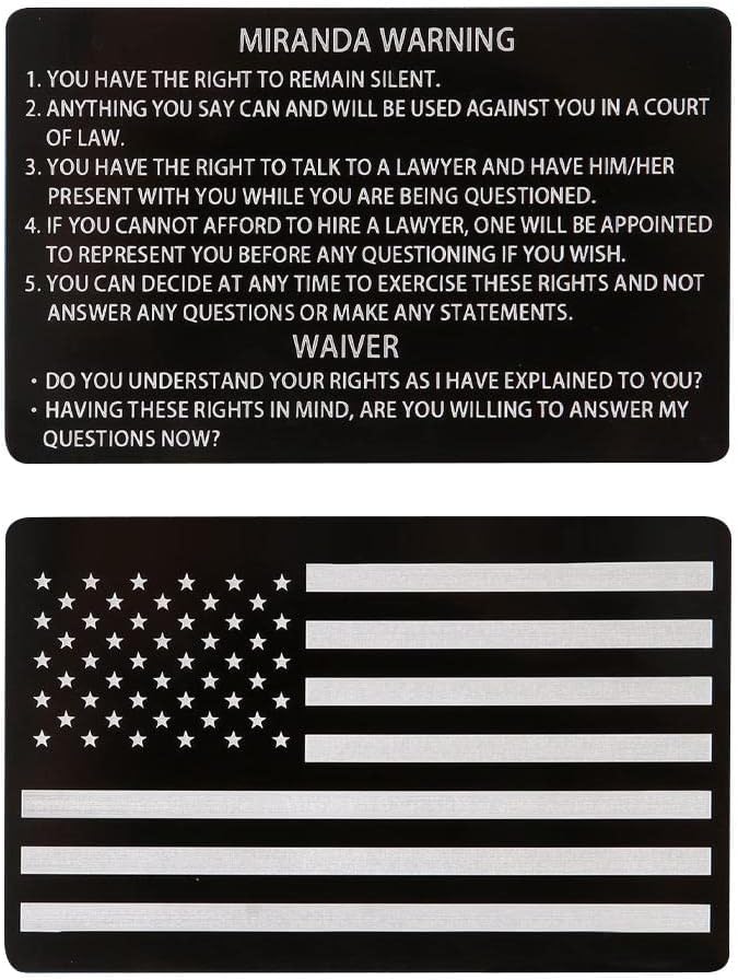 Amazon.com: Miranda Card with Torn Flag, Miranda Warning Card,Standard ...