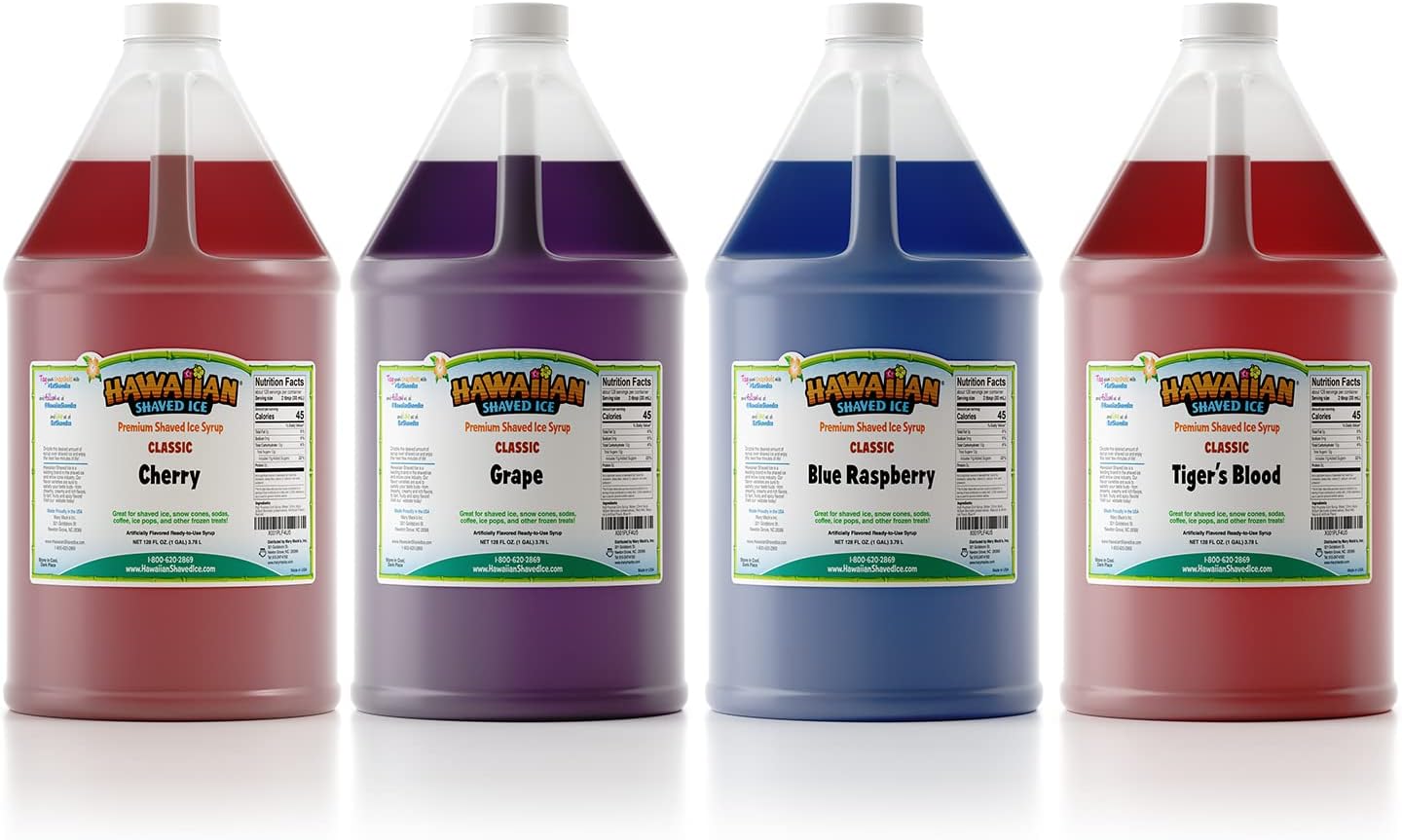 Amazon.com: Hawaiian Shaved Ice Syrup Gallon 4-pack, Cherry, Grape ...