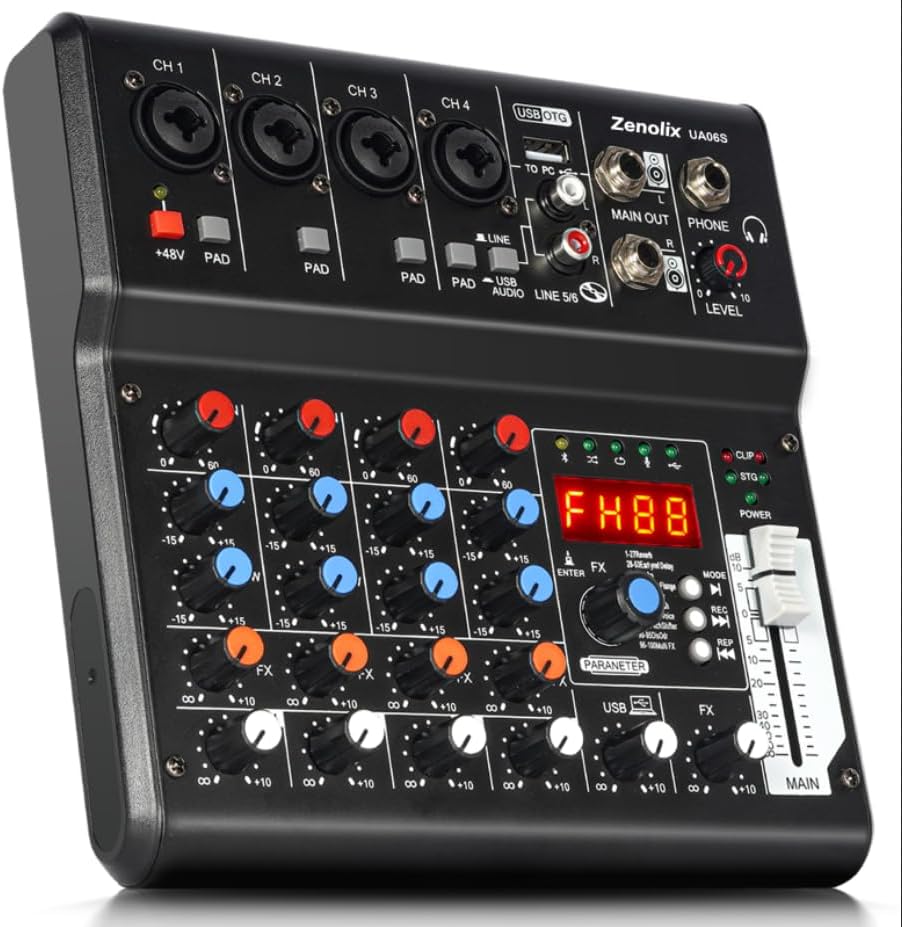 Amazon.com: Zenolix 6 Channel Audio Mixer, Sound Mixing Board Console ...