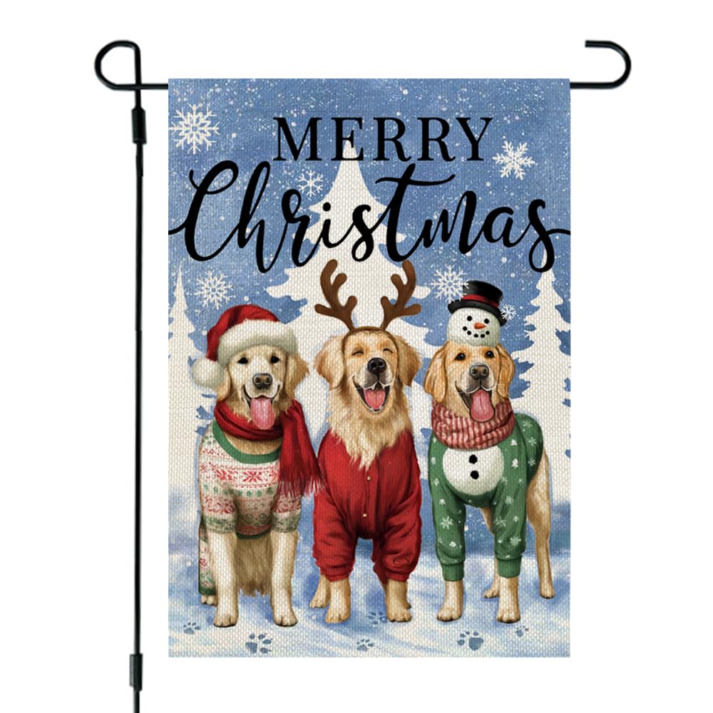 Amazon.com : CROWNED BEAUTY Merry Christmas Dogs Garden Flag Golden ...