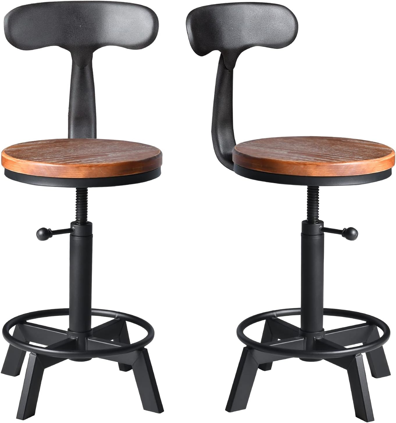 BOKKOLIK 17.7-24.4inch Vintage Bar Stools with Backrest Industrial ...