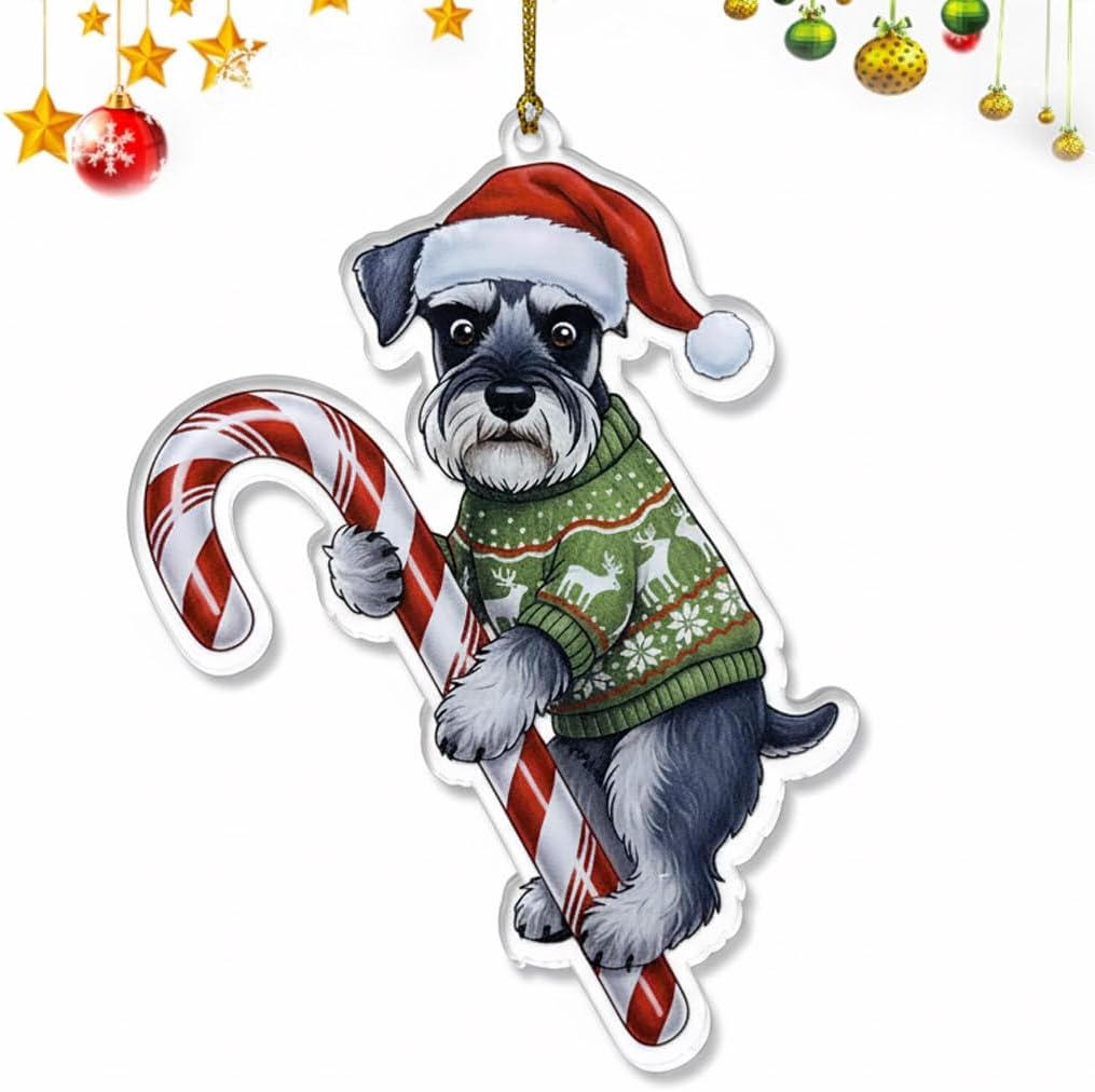 Amazon.com: Schnauzer Christmas Ornament |Schnauzer Hugging Candy Cane ...