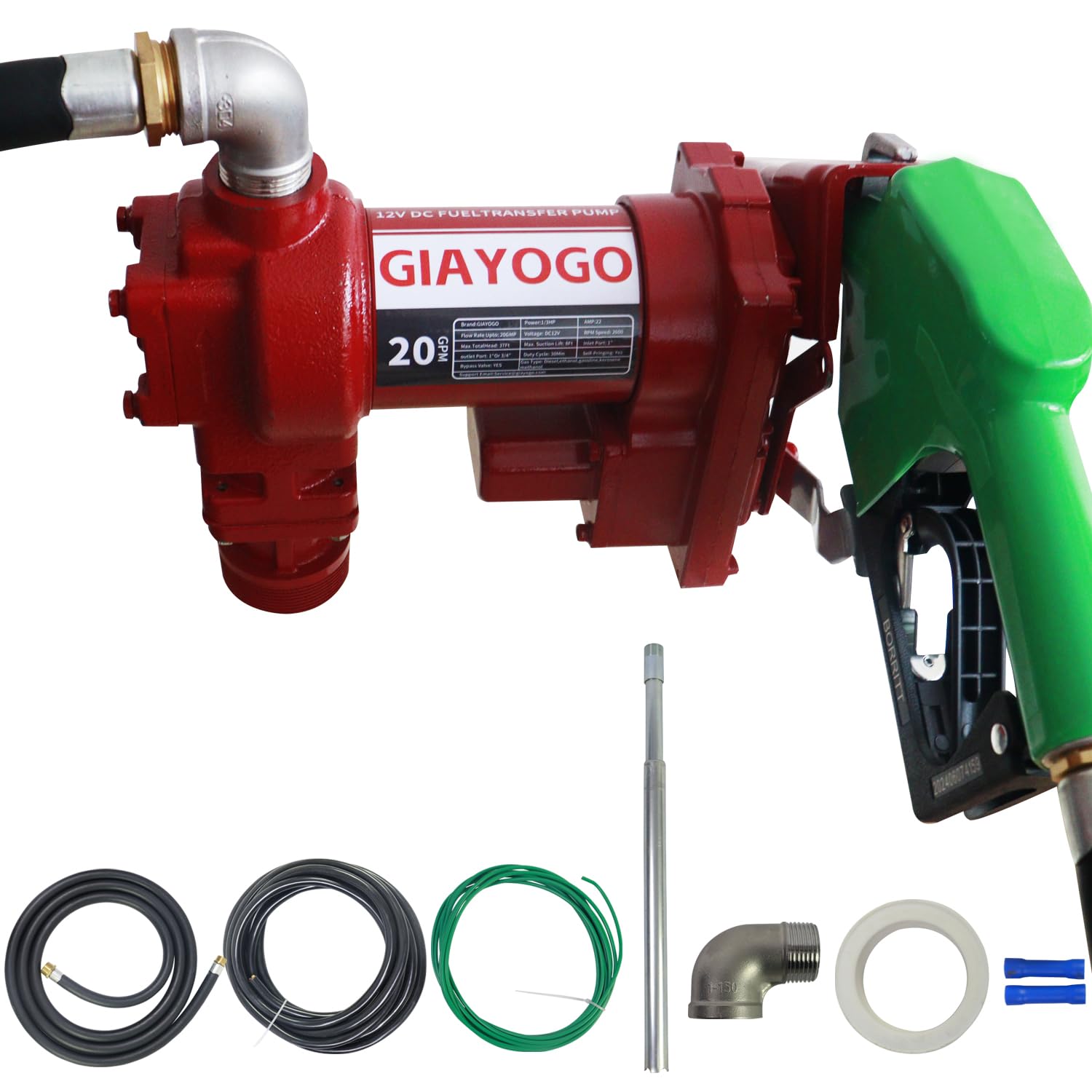 Amazon.com: GIAYOGO Fuel Transfer Pump 12 Volt 20 GPM High Flow,w ...