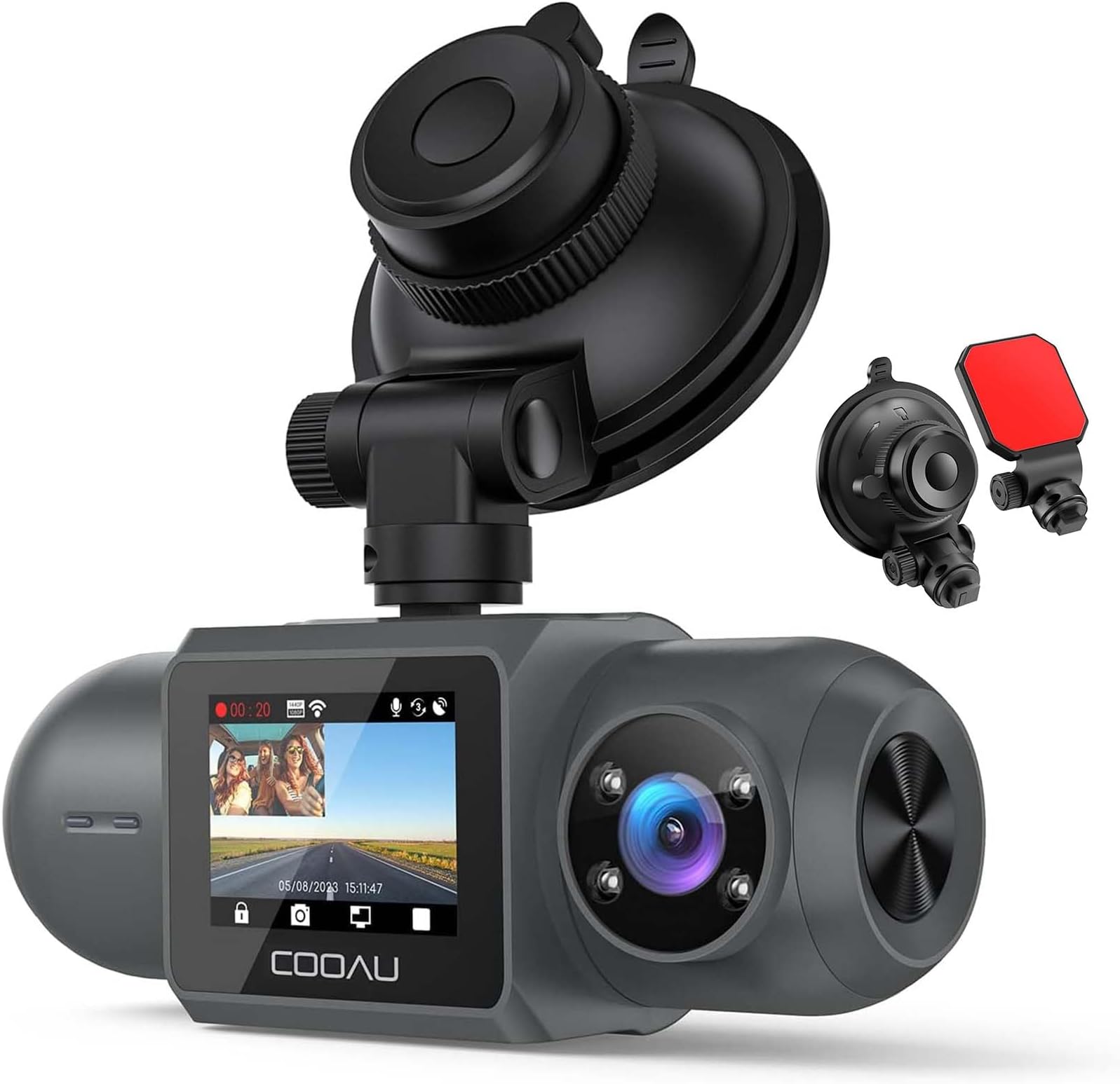 Amazon.com: COOAU D30S Dash Cam with Mount Bracket - 2.5K+1080P Dual ...